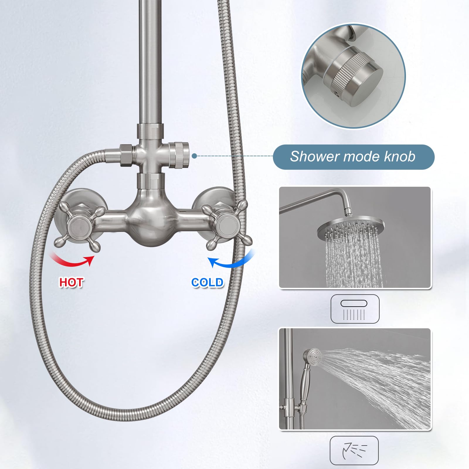 BWE Outdoor Shower Fixture Brushed Nickel Exposed Shower Faucet Combo ...