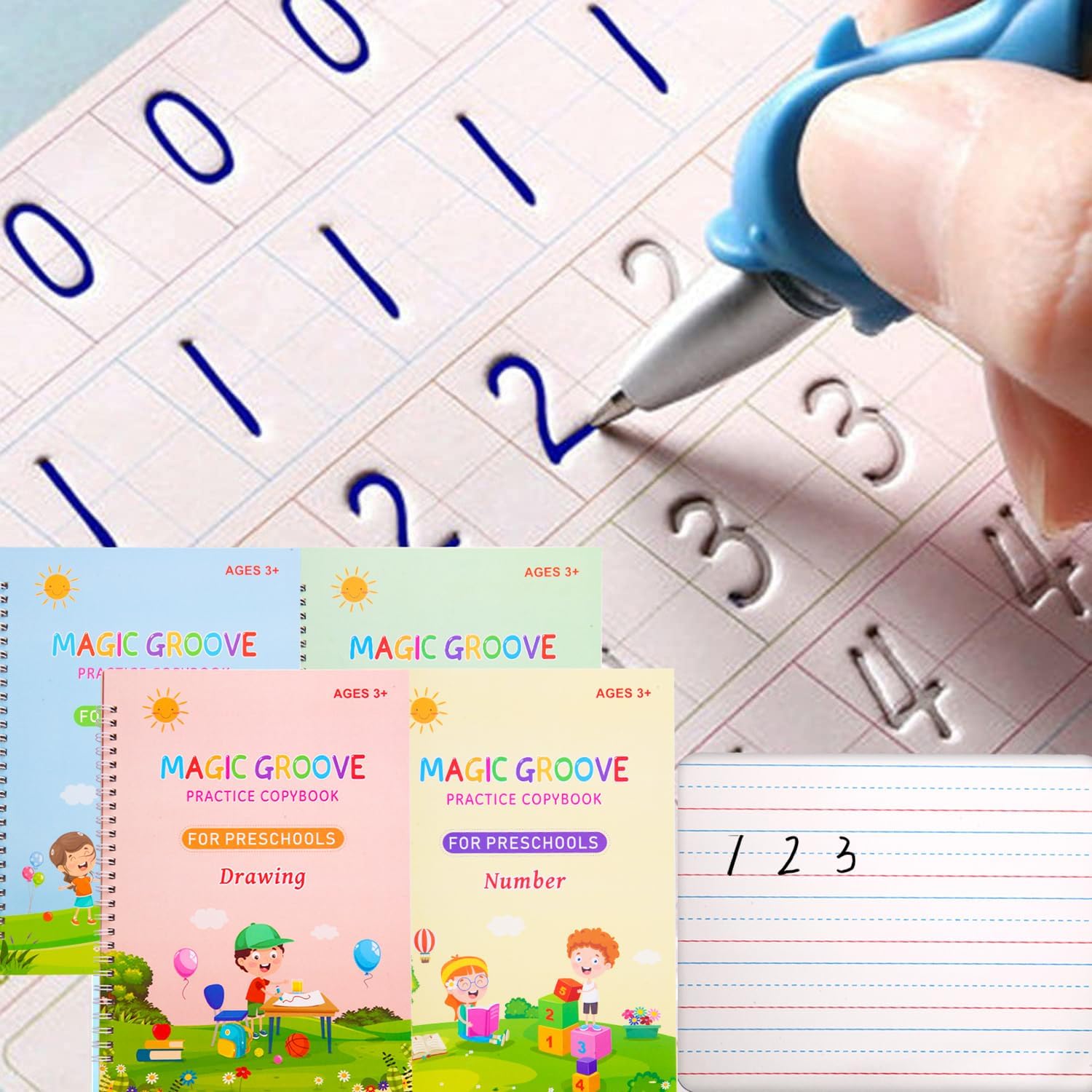 Amazon.com : Large Magic Grooved Practice Copybook 4 Pack with Pens ...