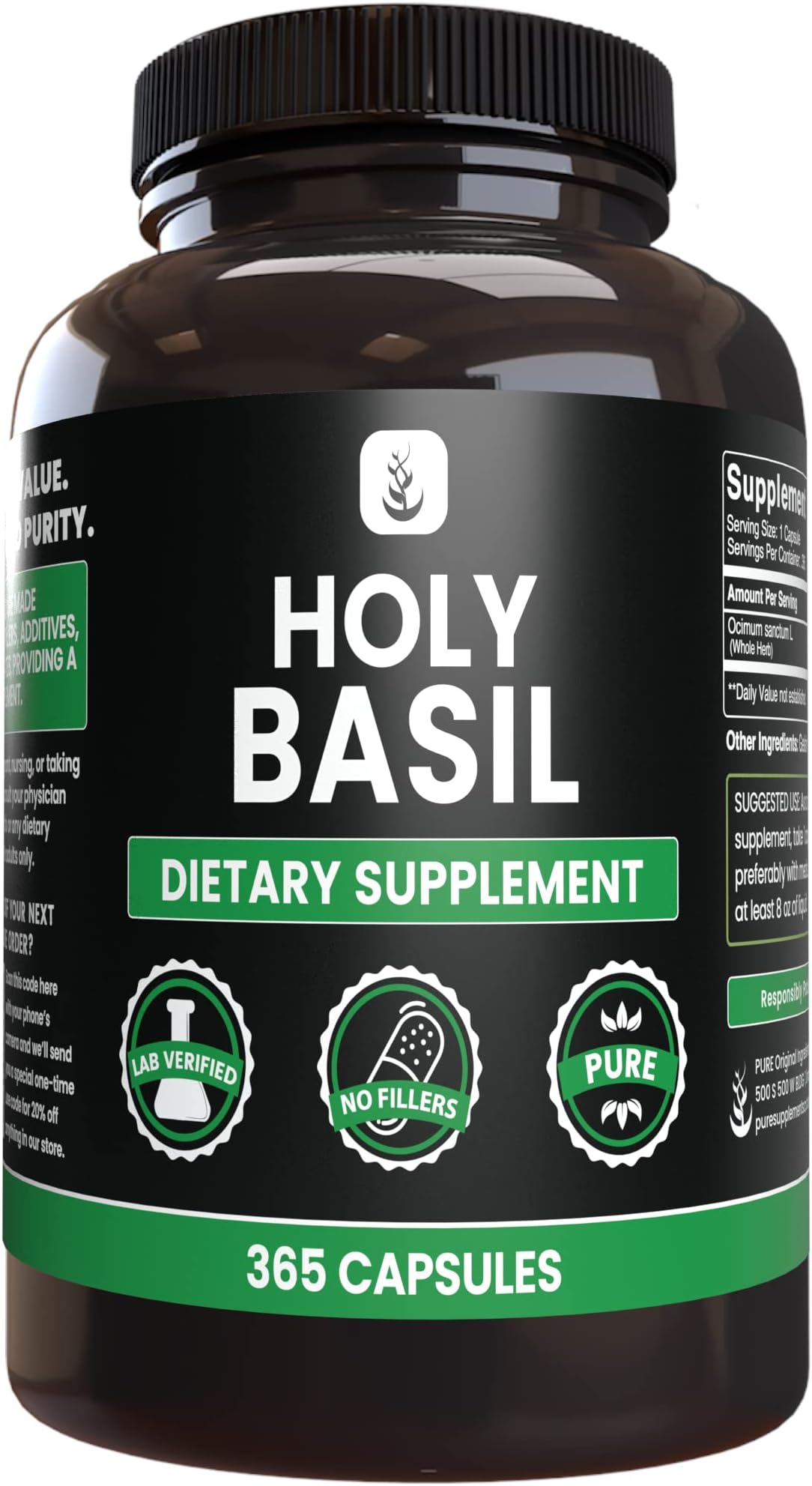 Amazon.com: PURE ORIGINAL INGREDIENTS Holy Basil (365 Capsules) No ...