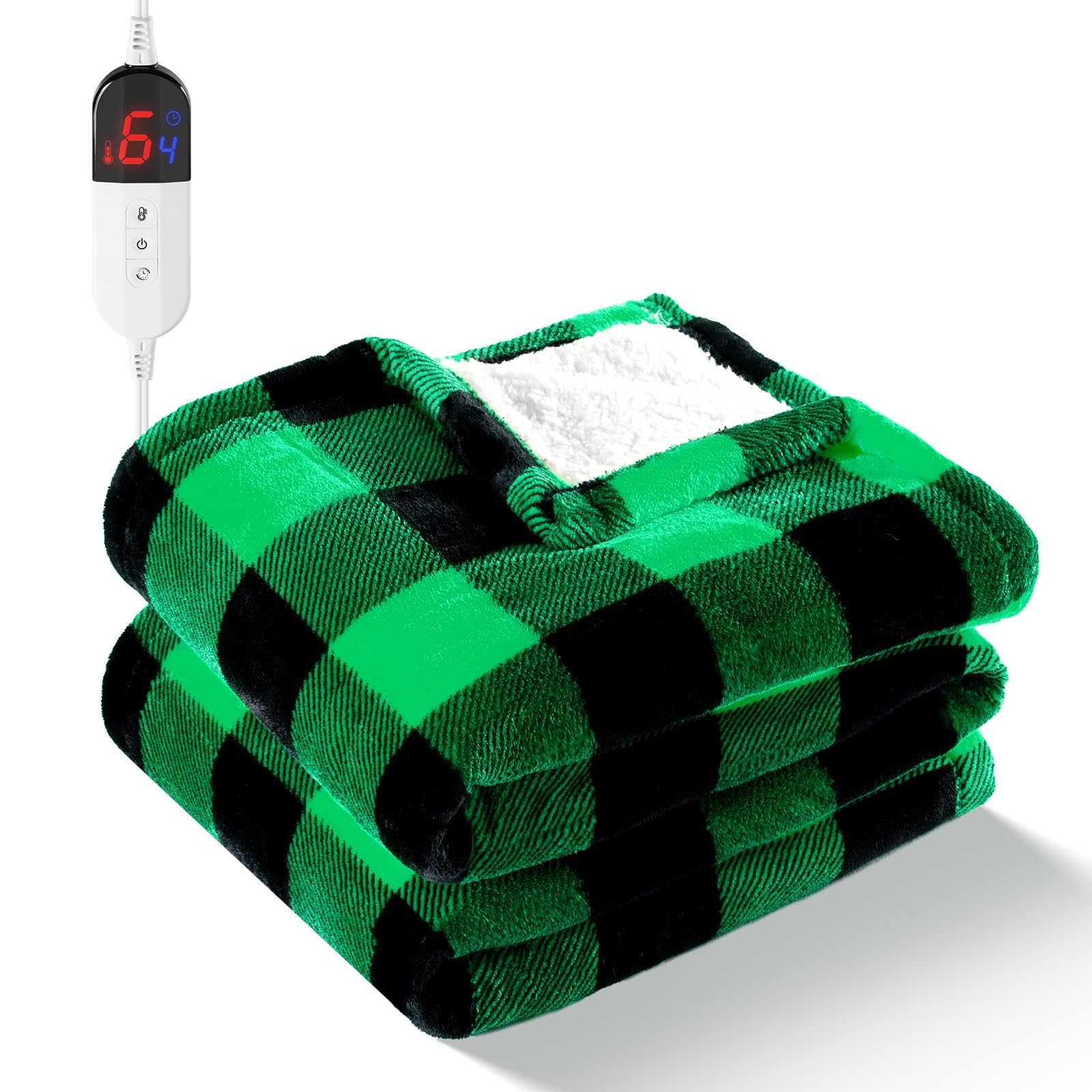 Amazon.com: Electric Heated Sherpa Buffalo Plaid Christmas Throw ...