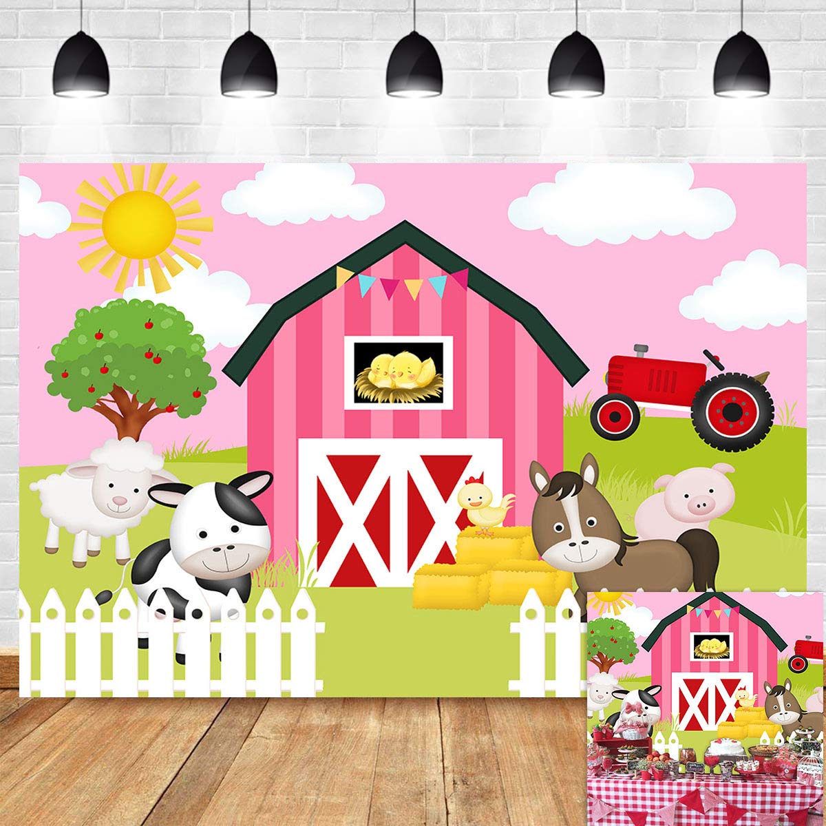 Buy Sweet Pink Farm Cartoon Photography Backdrop for Baby Girls ...