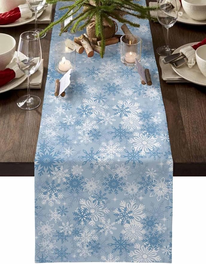 Amazon.com: Lsrtoss Blue Snowflake Table Runner 90 Inches Long ...