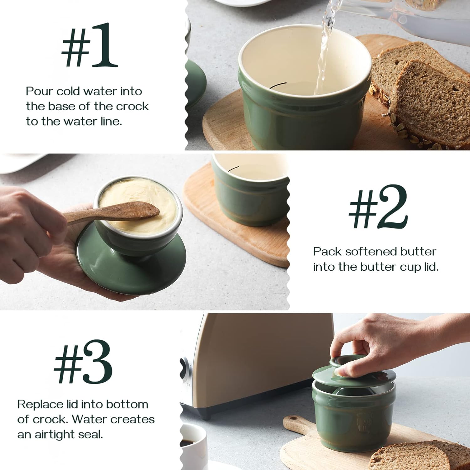 Porcelain Butter Crock, Butter Keeper with Water Line, French Butter ...