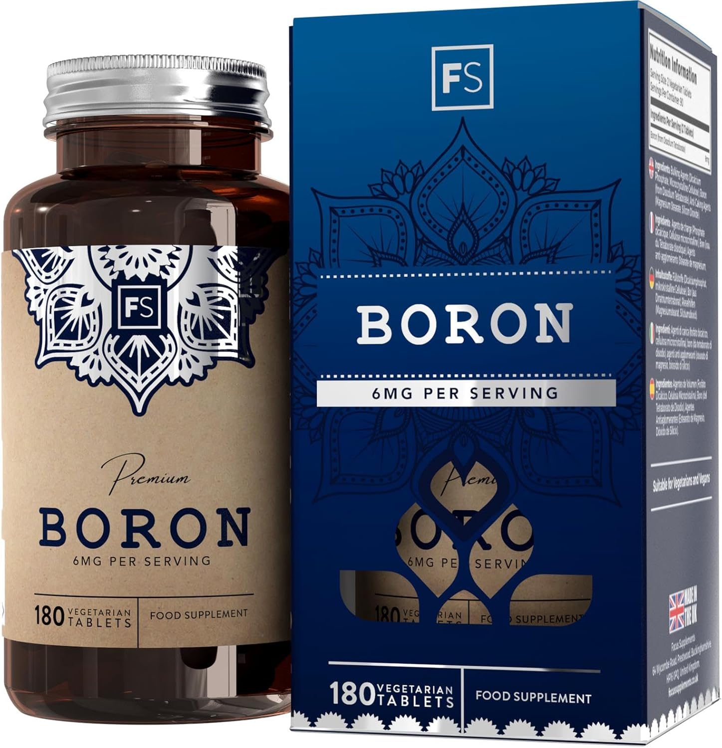 FS Boron | 180 Boron Supplements - High Strength Vegan Boron Tablets ...