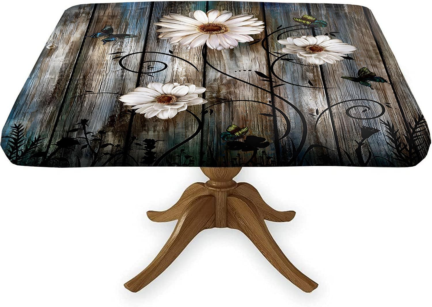 Amazon.com: Meetfeb Daisy Floral Square Fitted Tablecloth, Butterfly ...