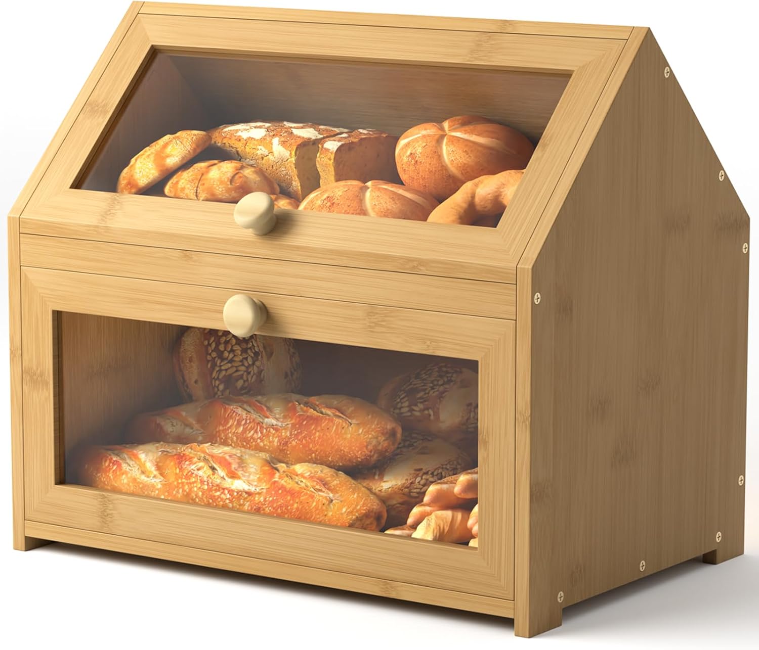 Amazon.com: Gredak Bamboo Bread Box and Bread Storage Solution, Vintage ...