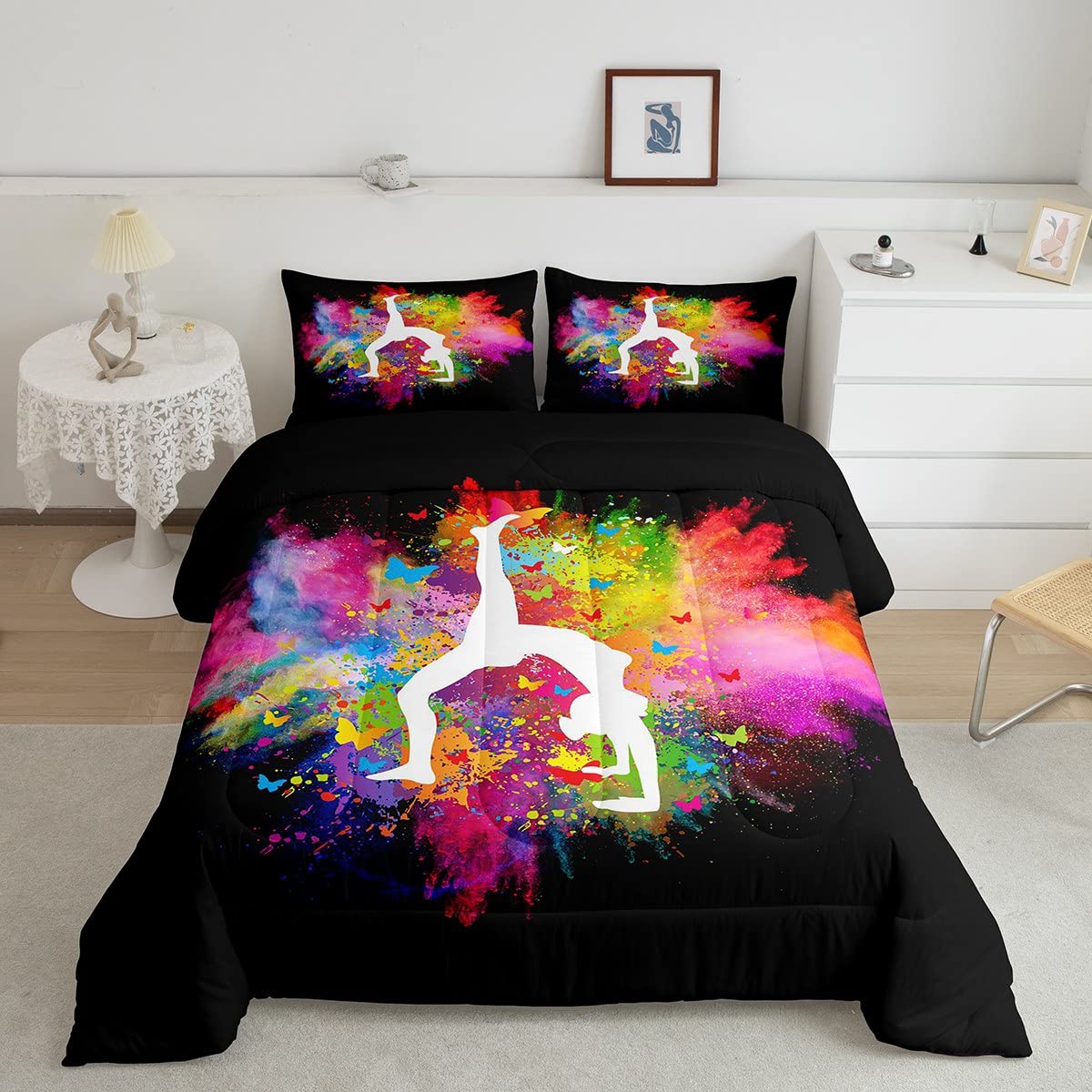 Amazon.com: Gymnastics Dancing Comforter Set Full Size,Girls Rainbow ...