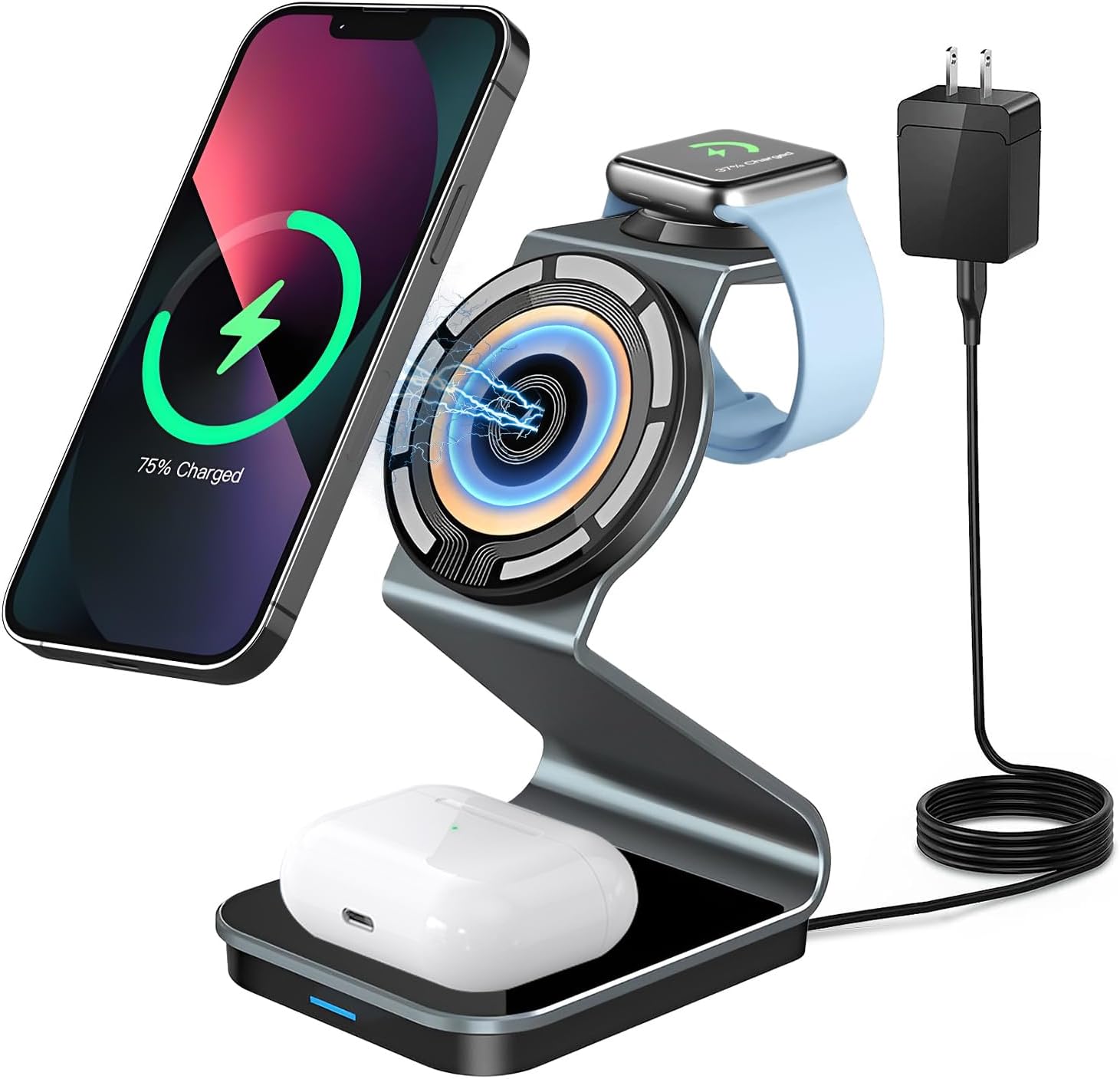 Cargador Inalámbrico para iPhone 3 en 1, Estación de Carga Magnético ...