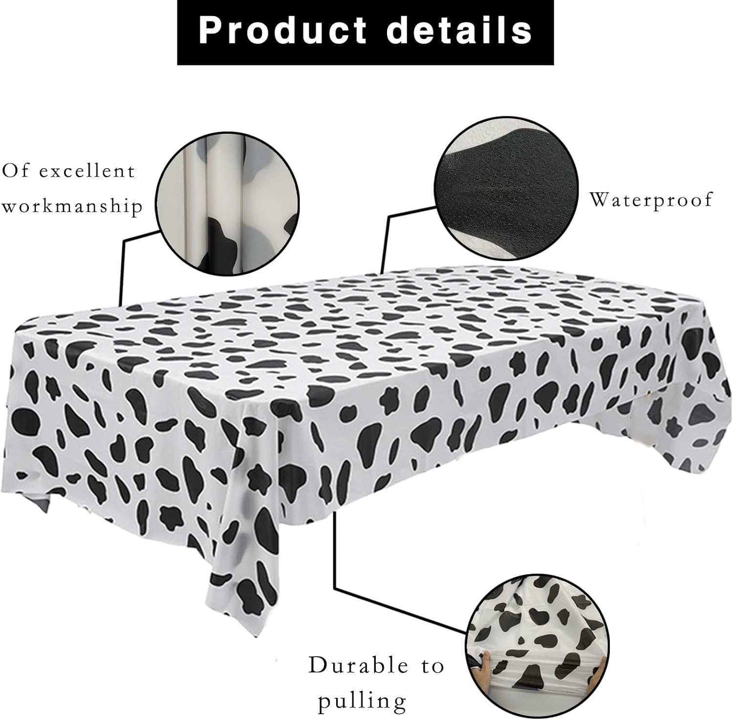 6 Pack Cow Print Tablecloth,108 Inch x 54 Inch Black and White Cow ...