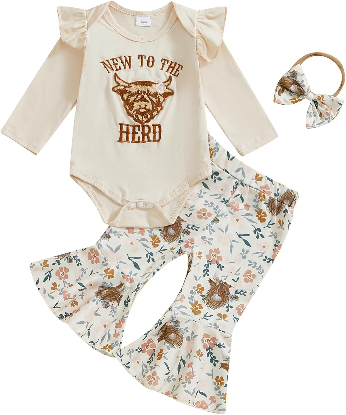 Amazon.com: Lamuusaa Western Baby Girl Clothes New To The Bull Head Embroidery Ruffle Romper Cow ...