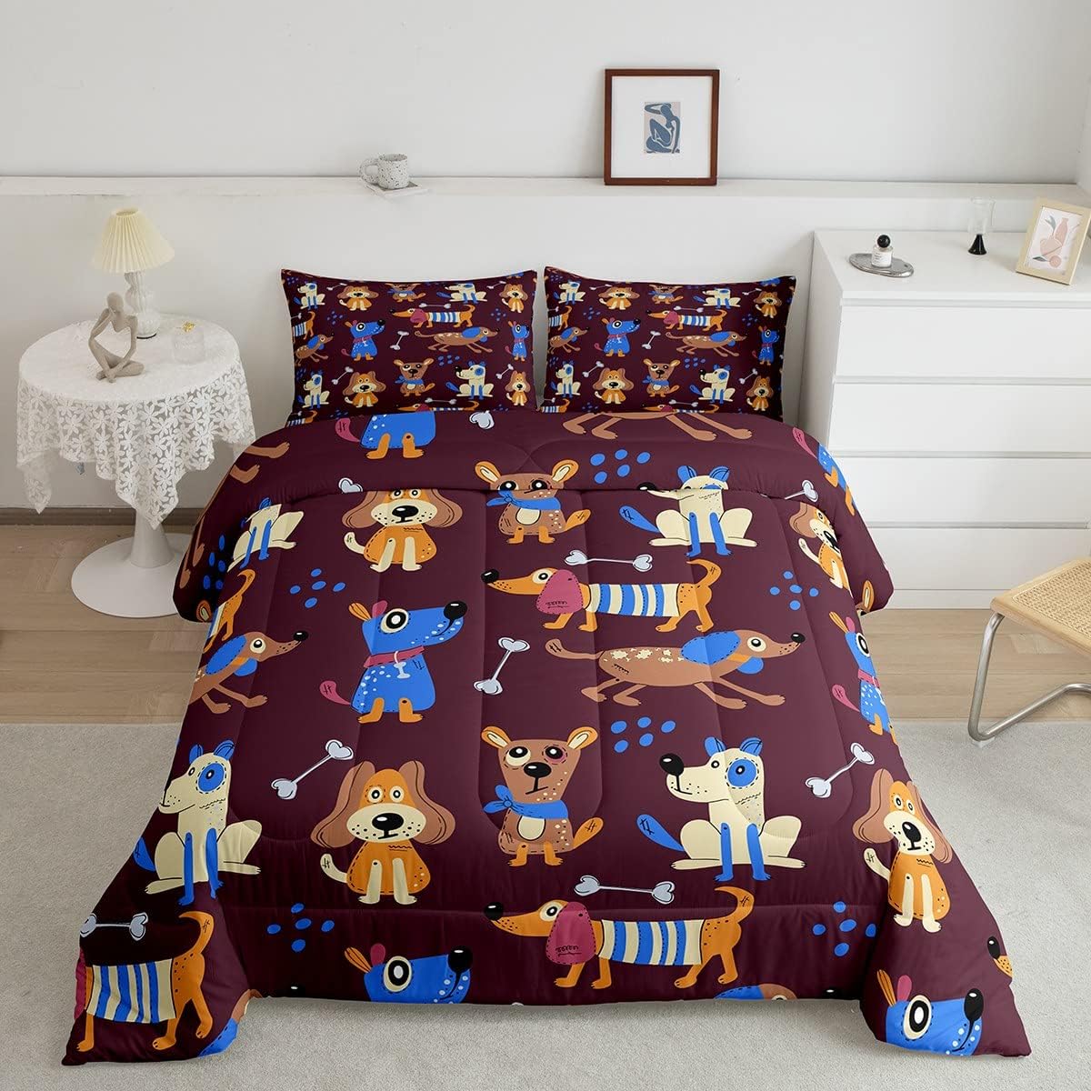 Cartoon Dog Comforter Set for Kids Puppy Comforter Kawaii Dog Pattern ...