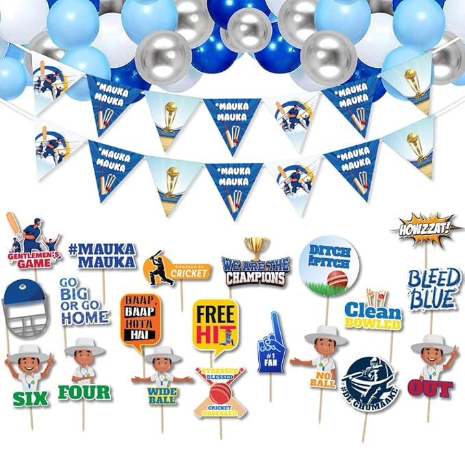 Festiko Set Of 46 Pcs Mauka Mauka Cricket Party Combo (Banner, Balloons ...