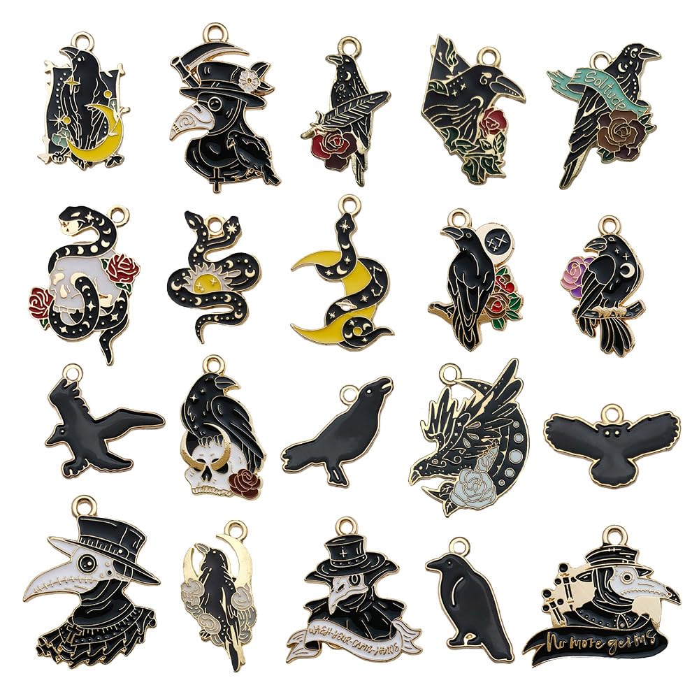 Amazon.com: WOCRAFT 20pcs Halloween Gothic Crow Bird Snake Charms for ...