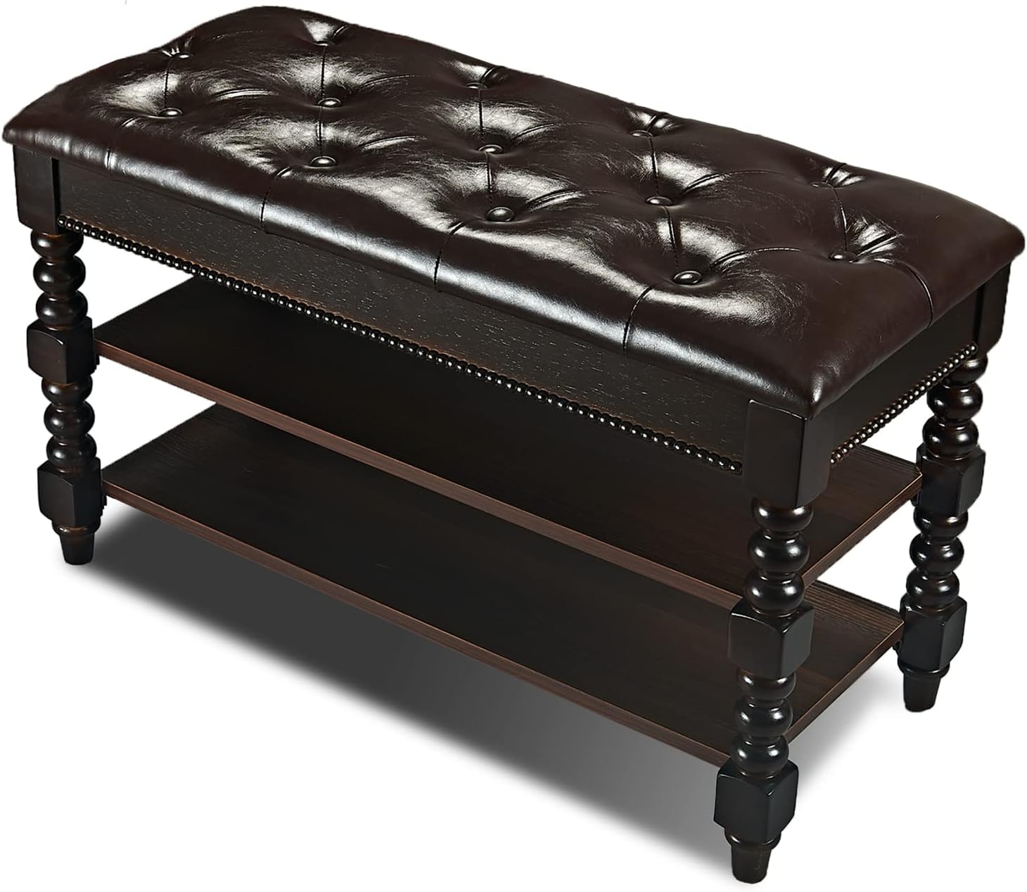 Amazon.com: Storage Bench Vintage Solid Wood Shoe Bench 3 Tier Wooden ...