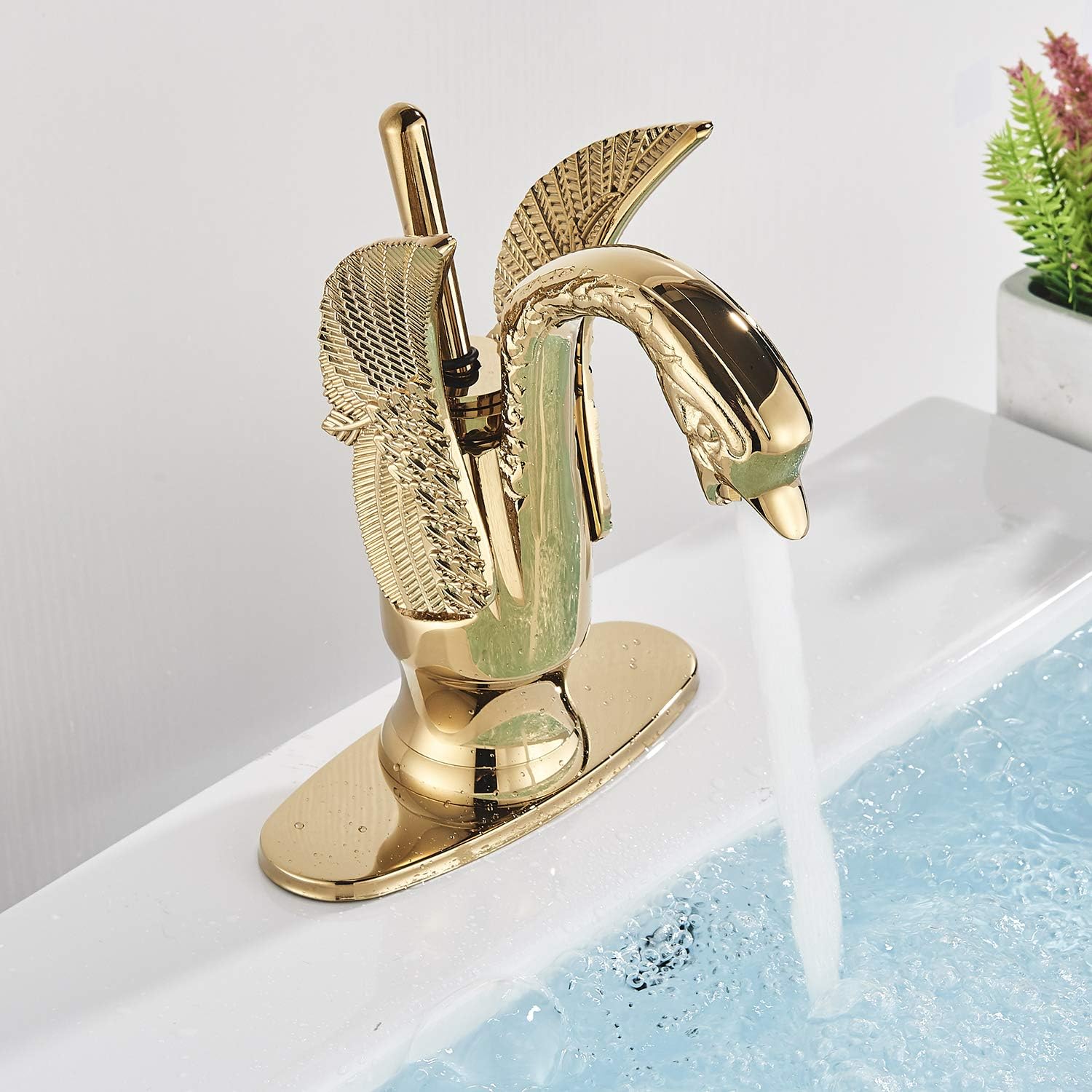Senlesen Gold Polished Swan Shape Bathroom Sink Faucet Single Lever ...