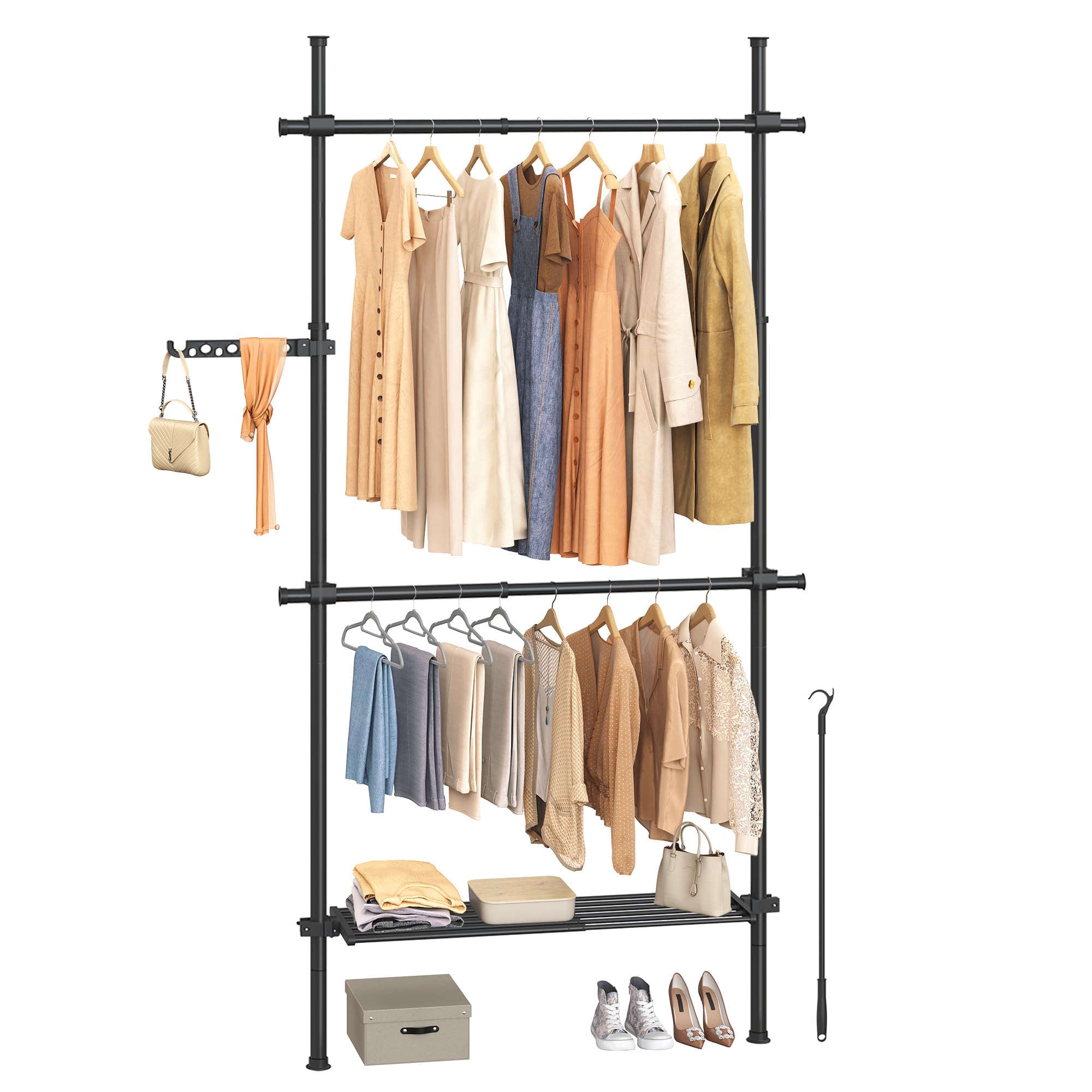 SONGMICS Floor to Ceiling Clothes Rack, 3-Tier Clothing Rack, Height ...