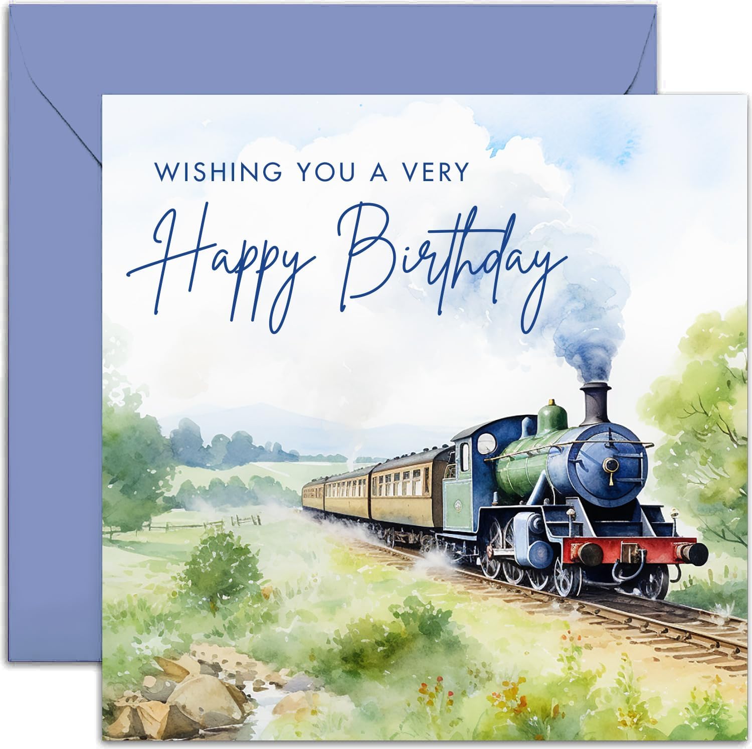 Steam Train Birthday Card - Male Men For Him - Size: 7.5" x 5.25" (V ...