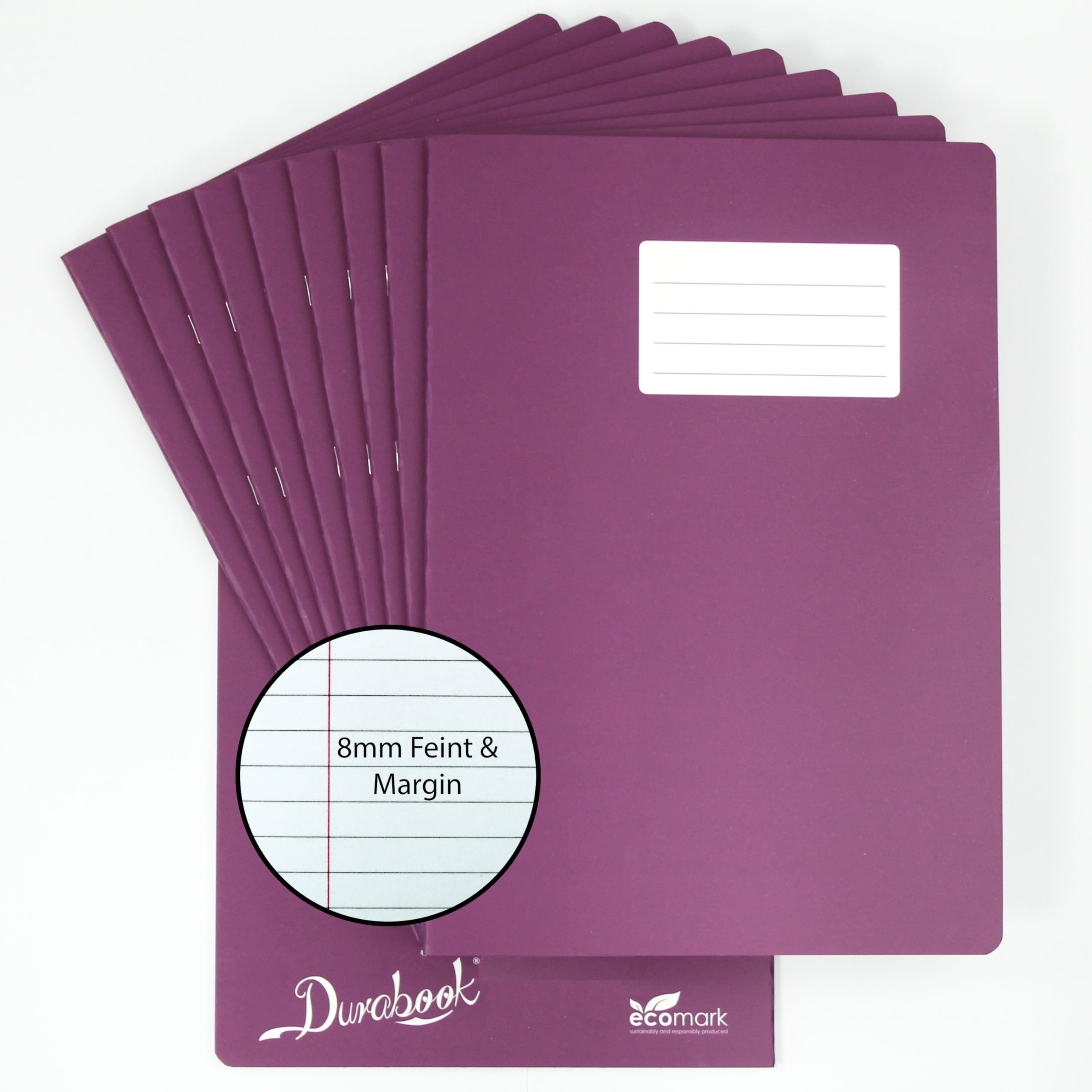 Durabook A4 8mm F&M Purple Exercise Books Pack of 10, 80 Page School ...
