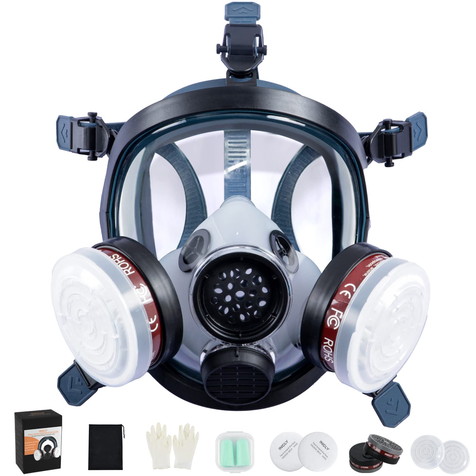 Snapklik.com : INCLY Reusable Full Face Respirator Mask, Gas Masks ...