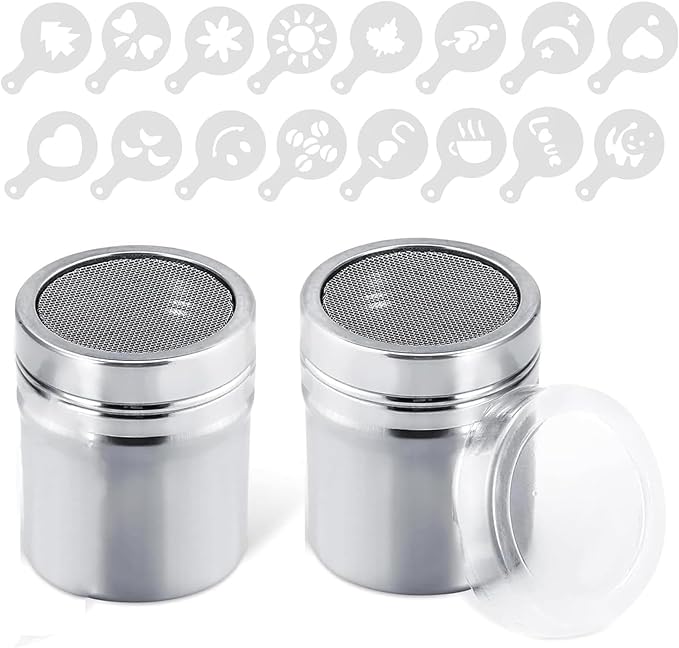 2 Pack Chocolate Powder Shaker, Stainless Steel Coffee Sprinkles Powder ...