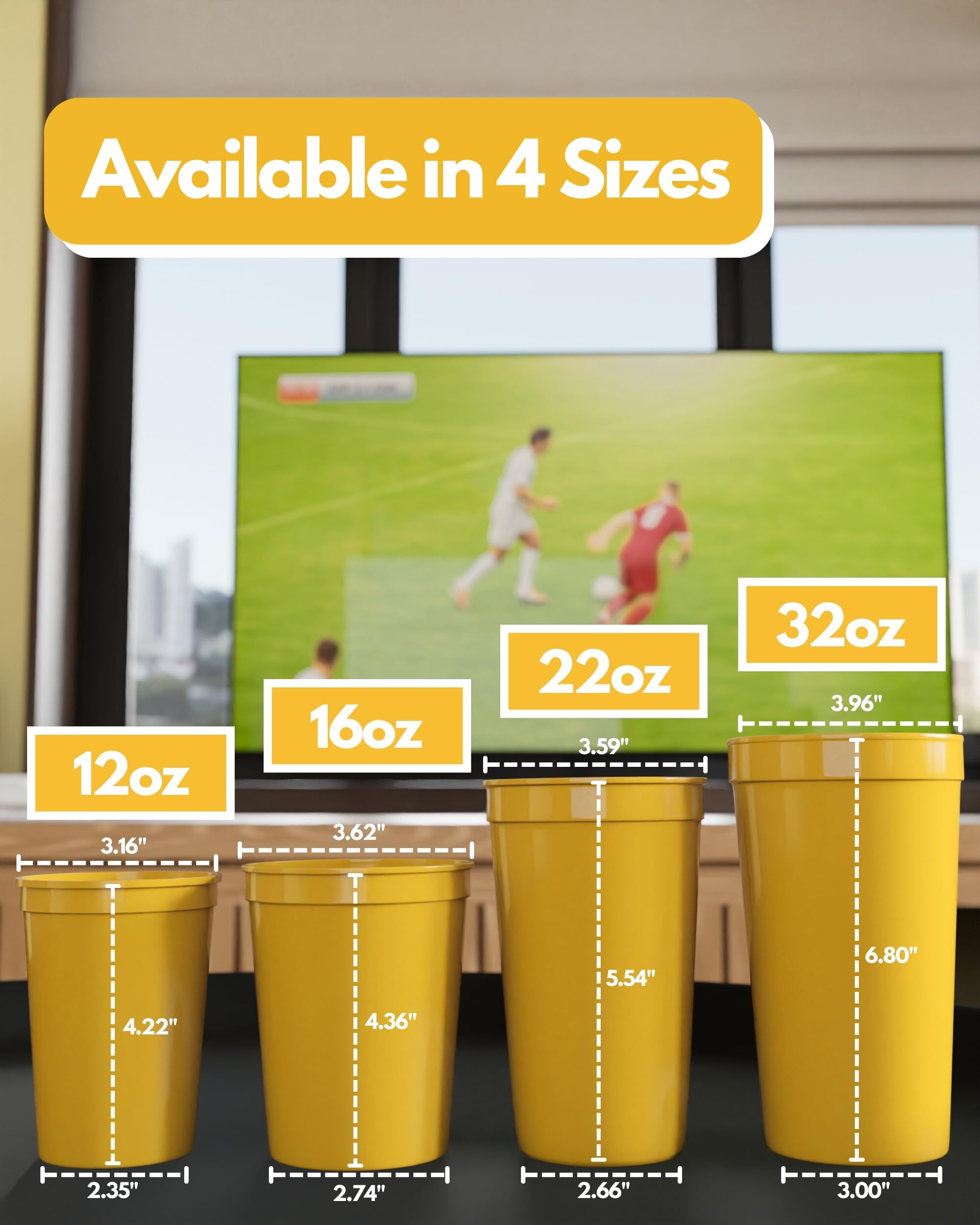 Snapklik.com : 100 Pack 32 Oz Yellow Blank Plastic Cups, Colored ...