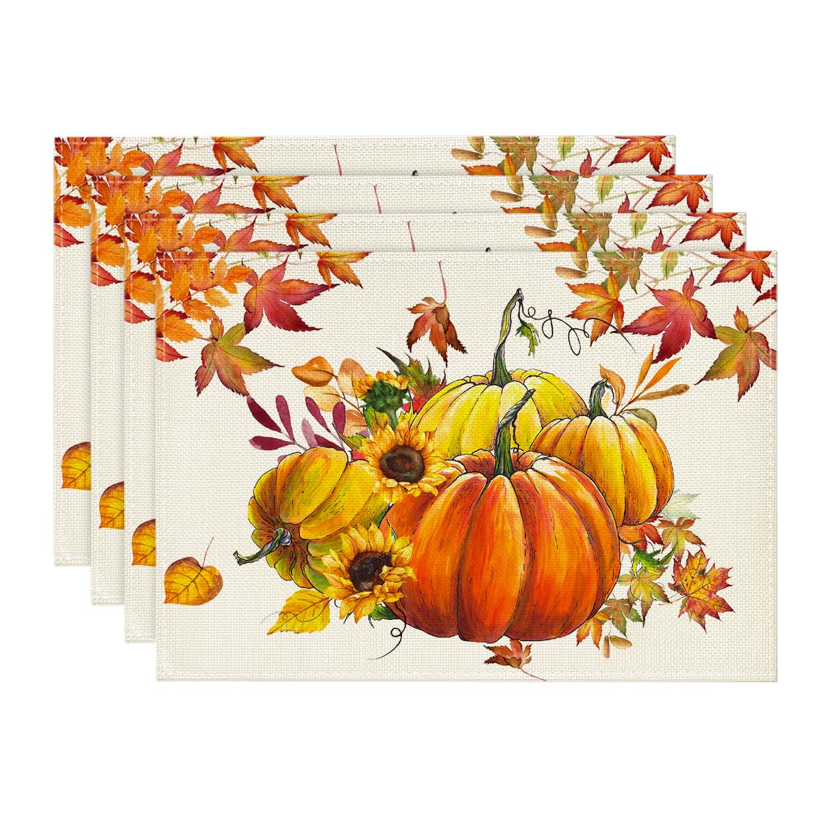 Artoid Mode Pumpkins Maple Leaves Fall Placemats Set of 4, 12x18 Inch ...