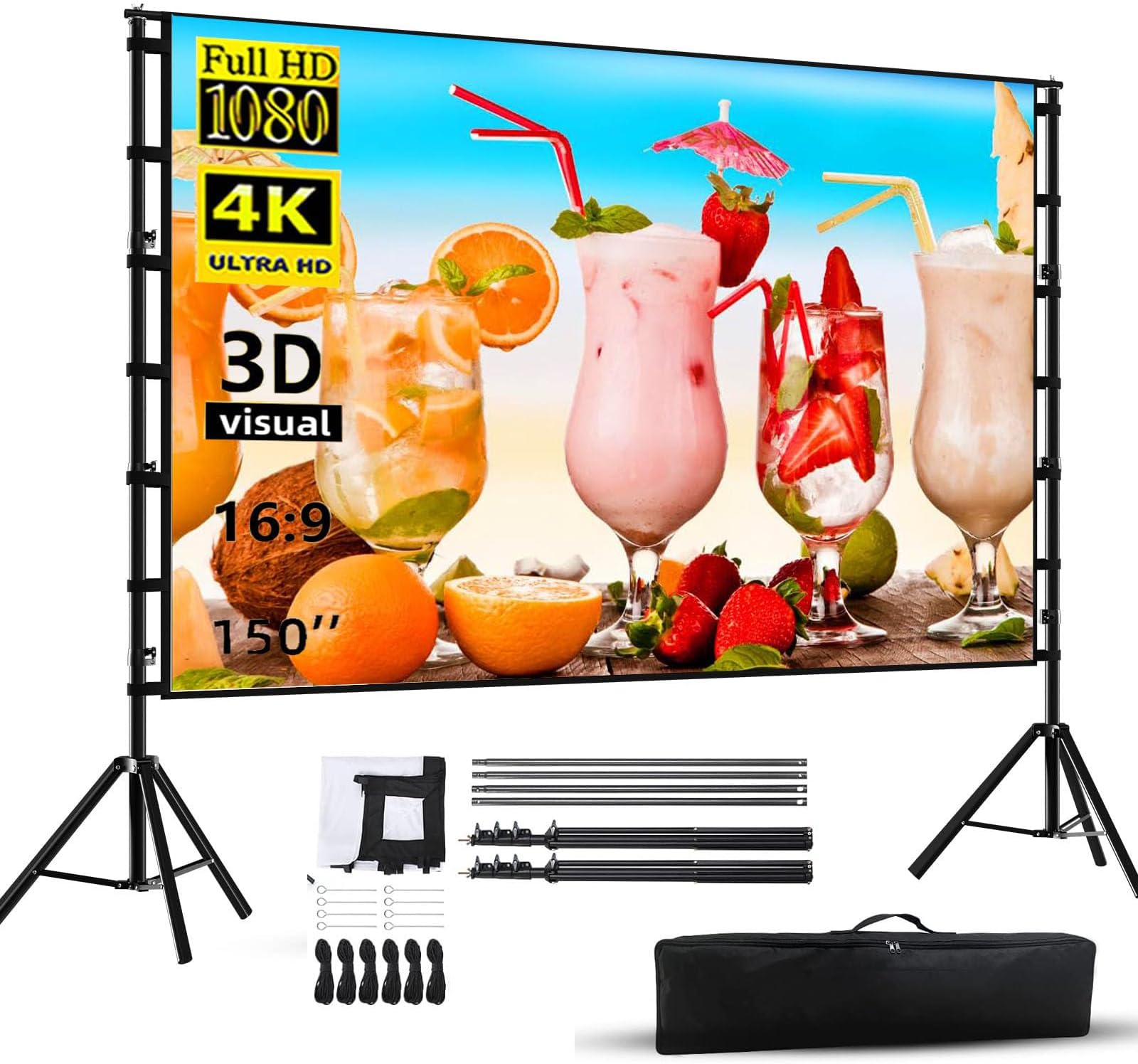VISULAPEX 120" Leinwand Beamer mit Stand HD 4K, 16: 9, 160°Betrachtung ...
