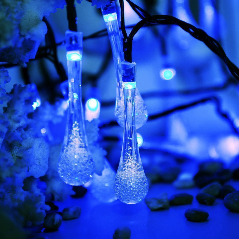 DINOWIN Solar Drop Lights, Water Drop Fairy Lights 20ft 30LEDs Solar ...