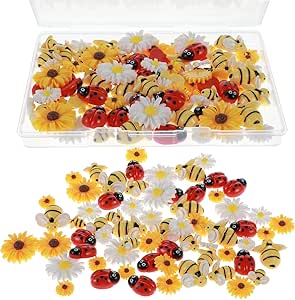 Amazon.com: 100 PCS Mini Resin Bee Daisy Flowers Decor and Ladybugs ...