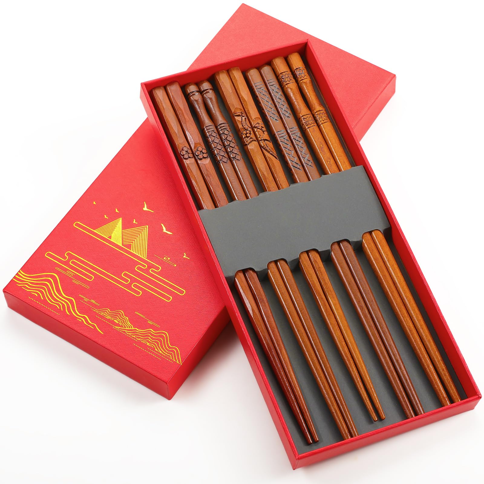 Amazon.com: Reusable Chopsticks, 5 Pairs Natural Wooden Chopsticks with ...