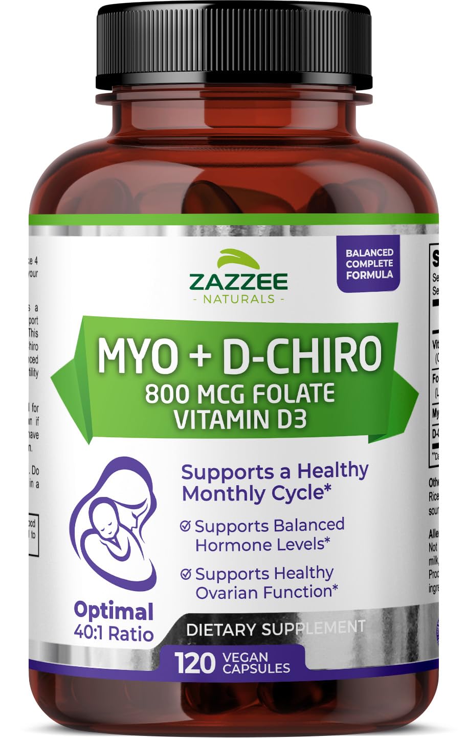 Amazon.com: Zazzee Myo-Inositol + D-Chiro, with Folate (5-MTHF) + D3 ...