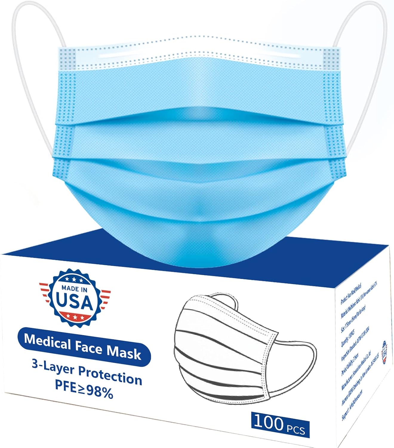 Amazon.com: Masks disposable 100 pack, Disposable Face Masks, USA Made ...