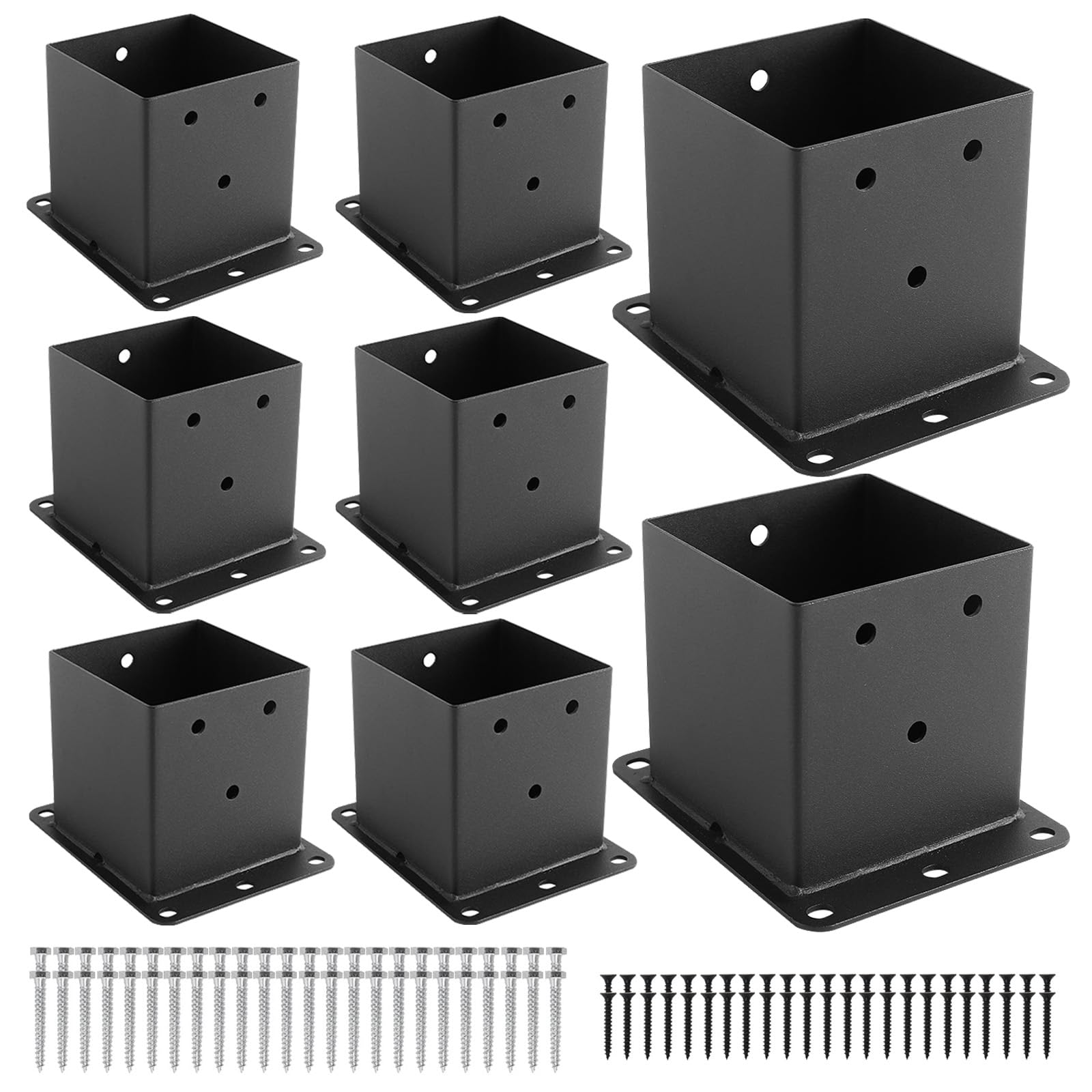 4x4 Post Base, 8 Pcs Post Brackets (Inner Size 3.6"x3.6") Black Powder ...