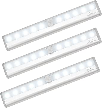 Leadleds 3-Pack Battery Operated 10-LED Motion Sensor Light Bar Stick ...