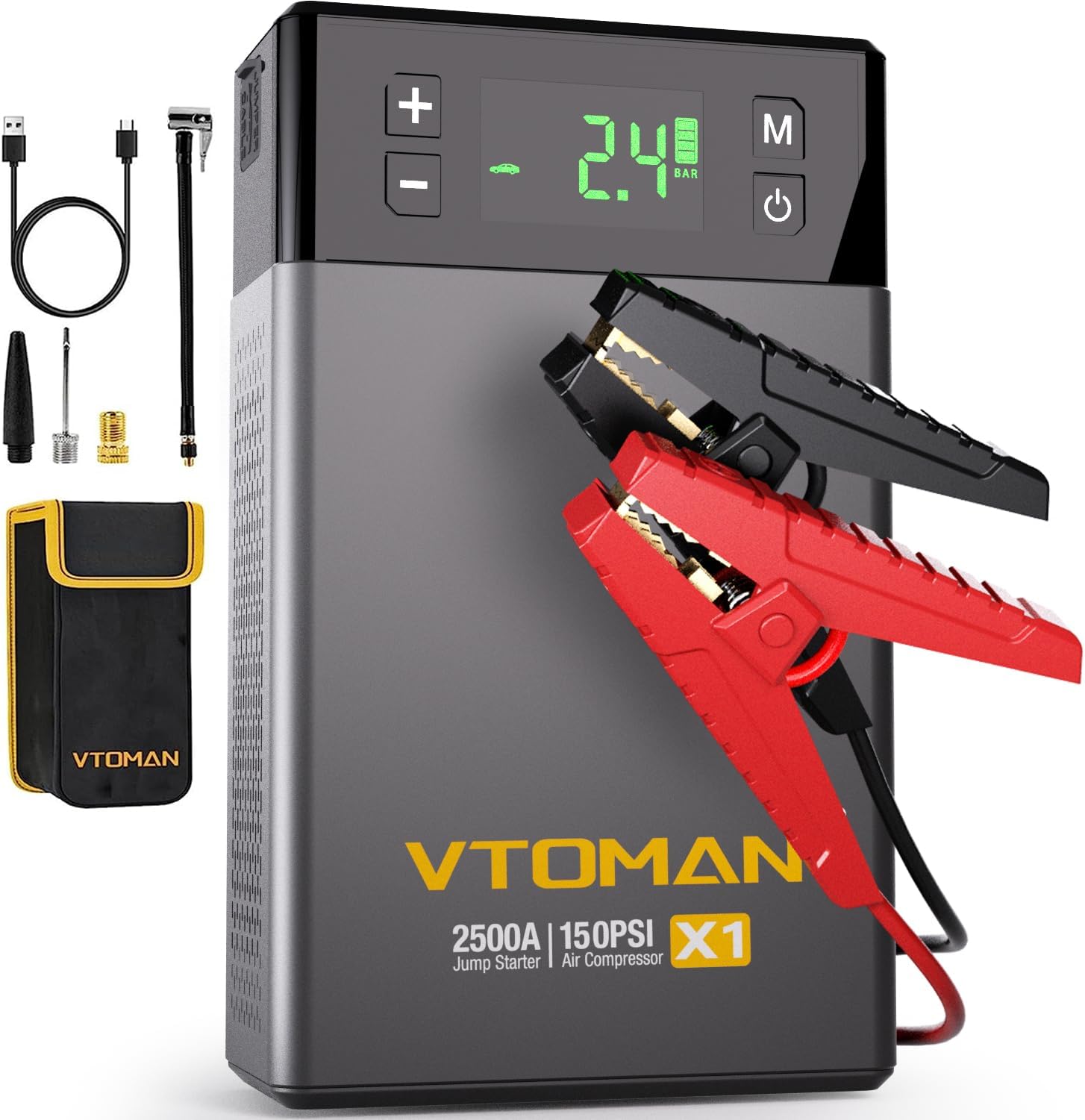 VTOMAN X1 Jump Starter with Air Compressor, 2500A Portable Battery ...