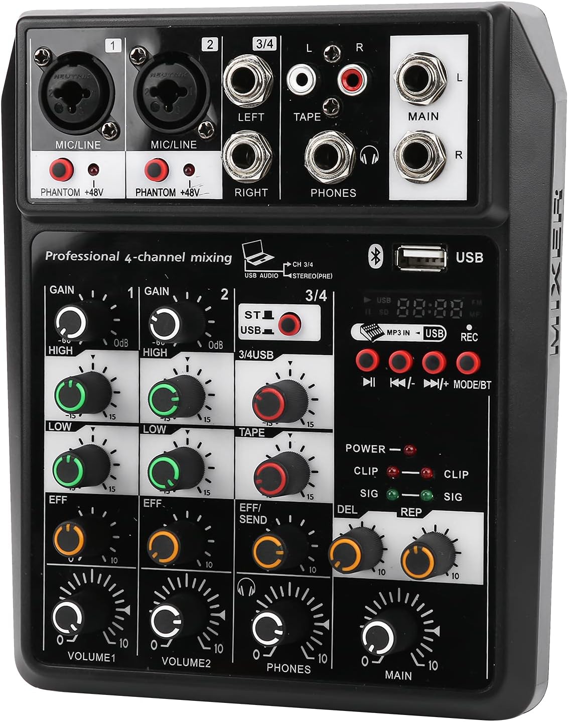 DJ Mixer and Sound Card, Mini 4 Channel Sound Card Mixer, Console USB ...