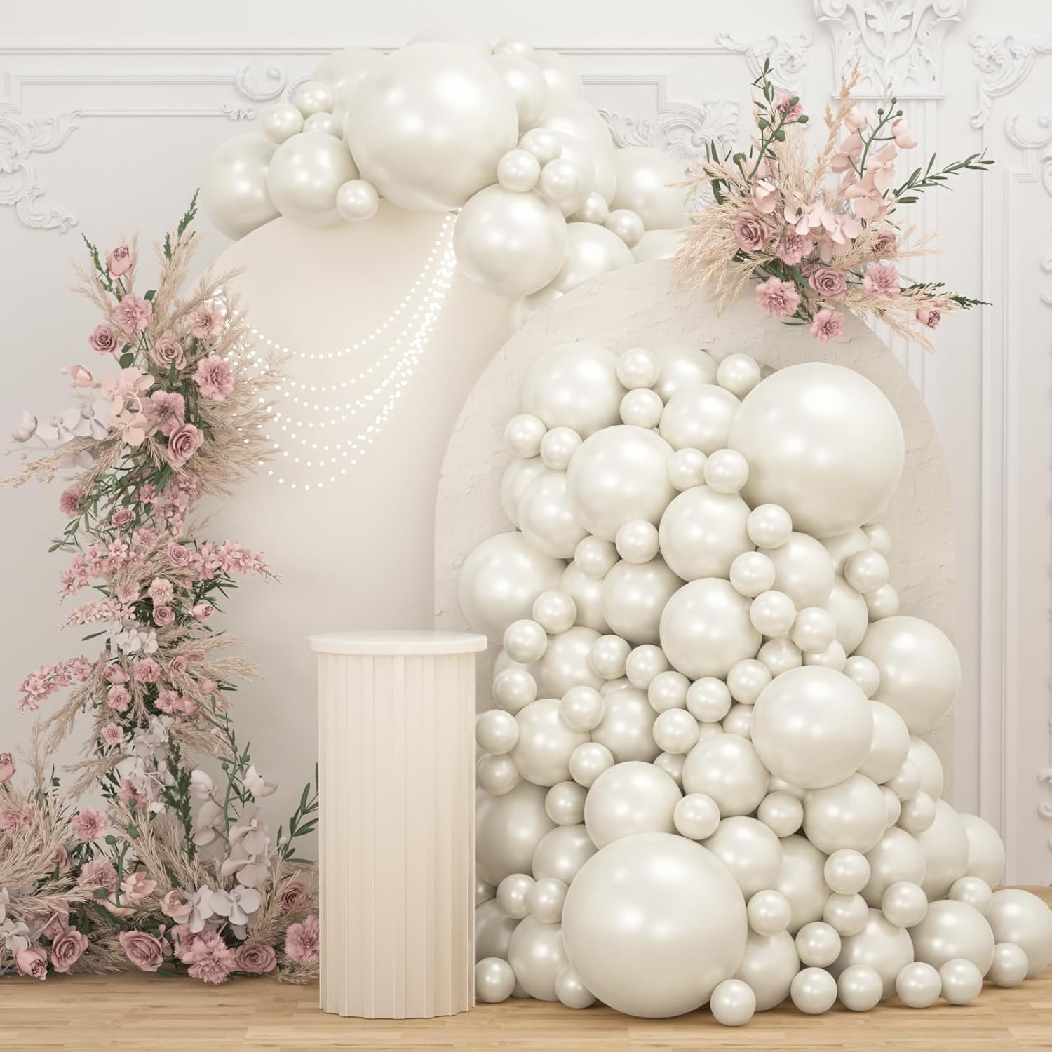 Amazon.com: 108Pcs Pearl White Double Stuffed Balloons Different Size ...