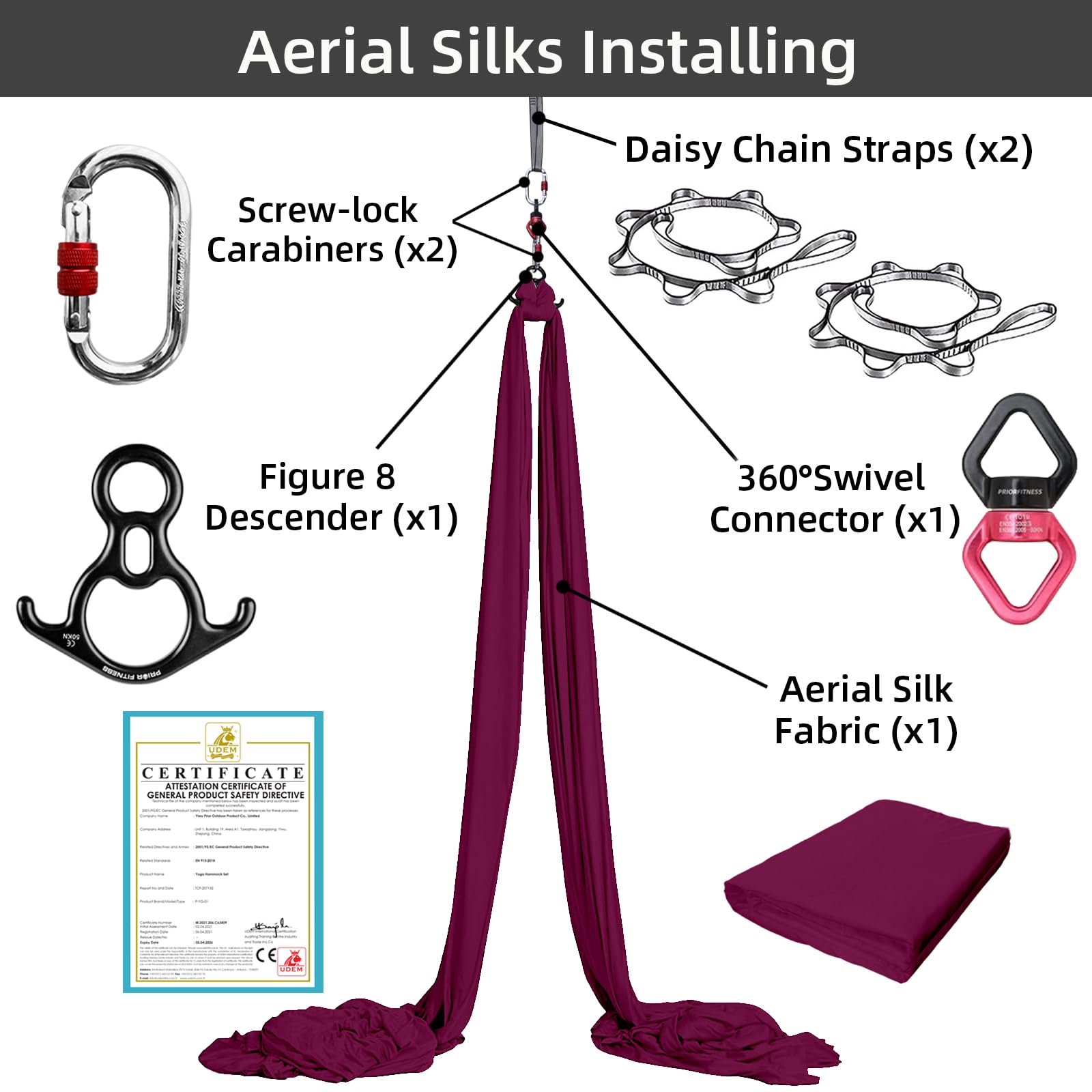 Snapklik.com : PRIOR FITNESS Aerial Silks Set, Professional Thicker Low ...