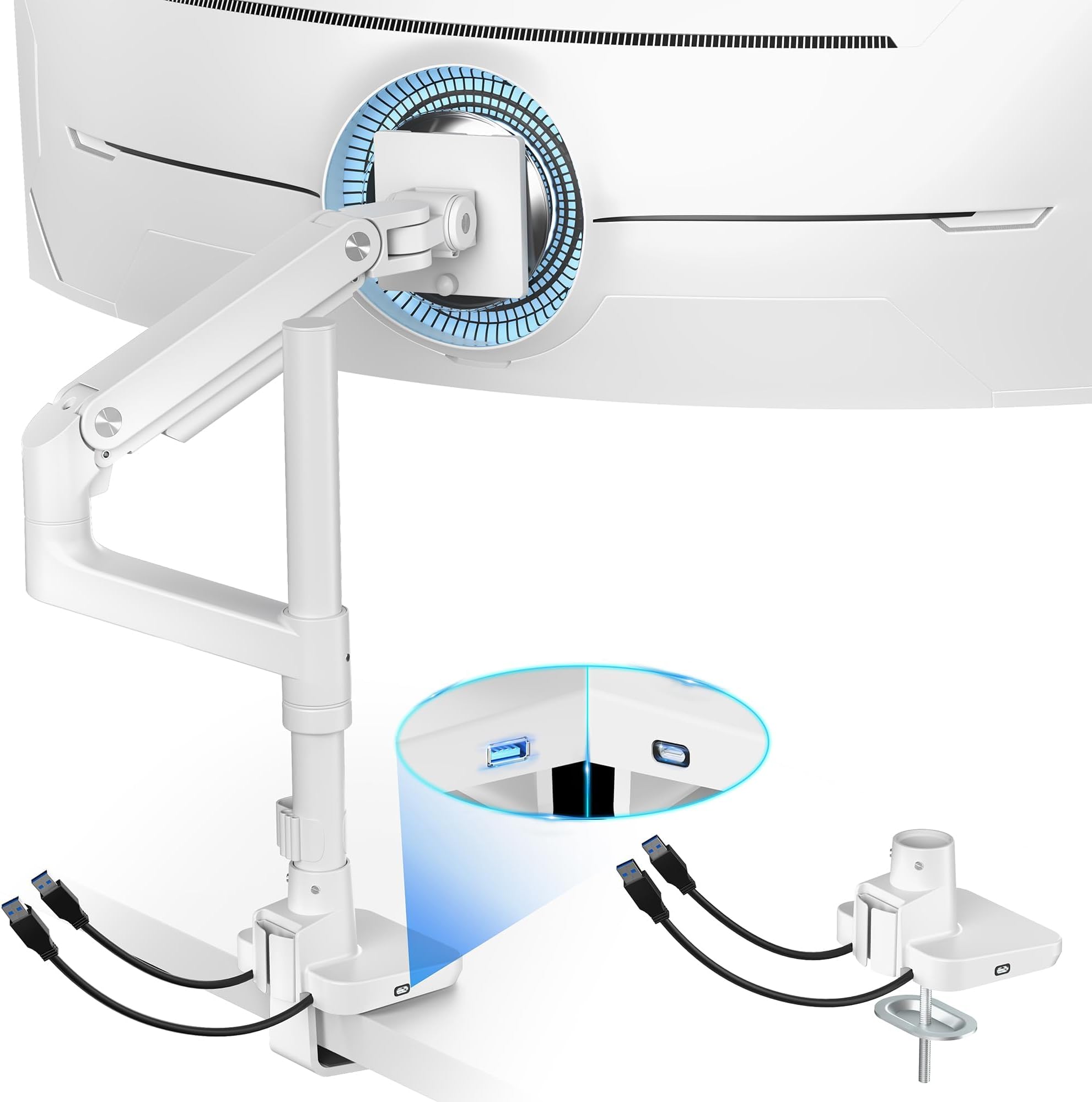 ARES WING Ultrawide Monitor Mount with USB A/C, with Extended Column ...