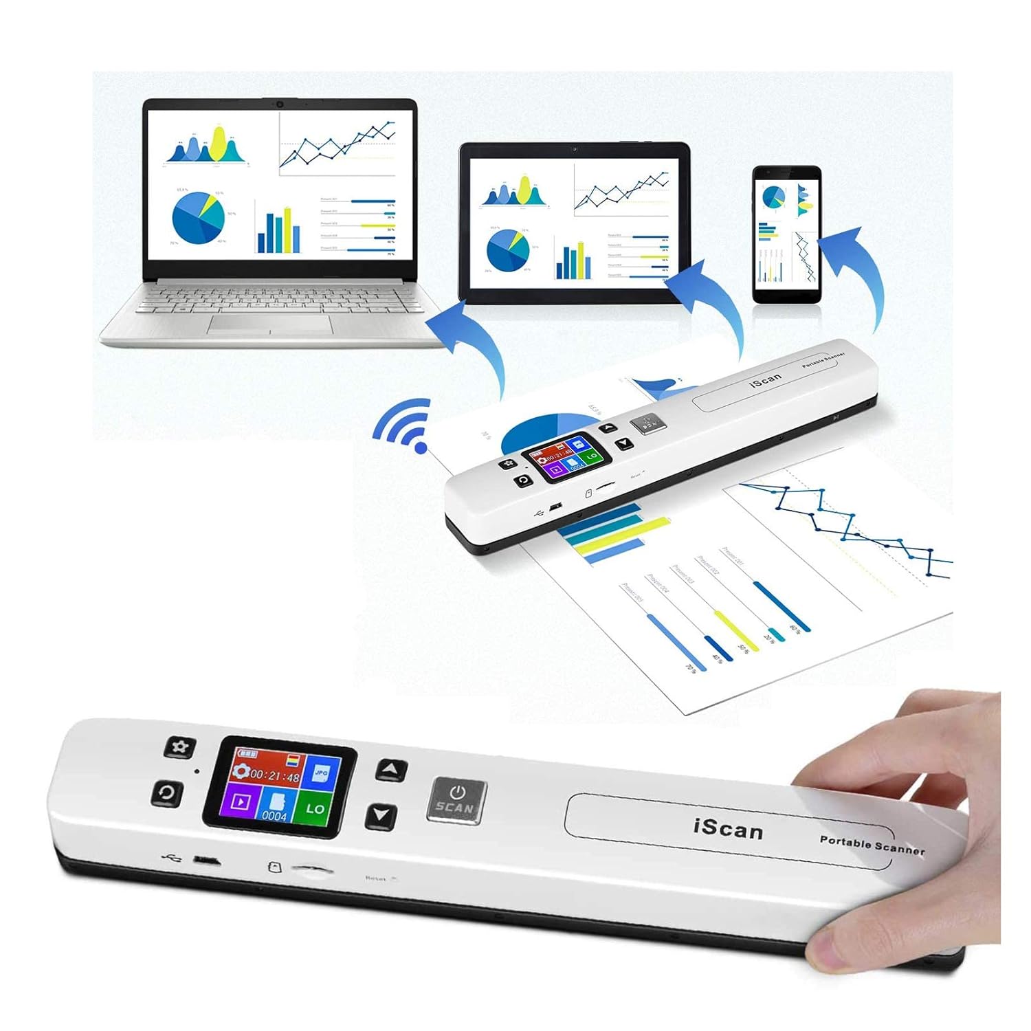 Microware Portable Scanner WiFi Photo Scanner Wand with OCR Tech 4 ...