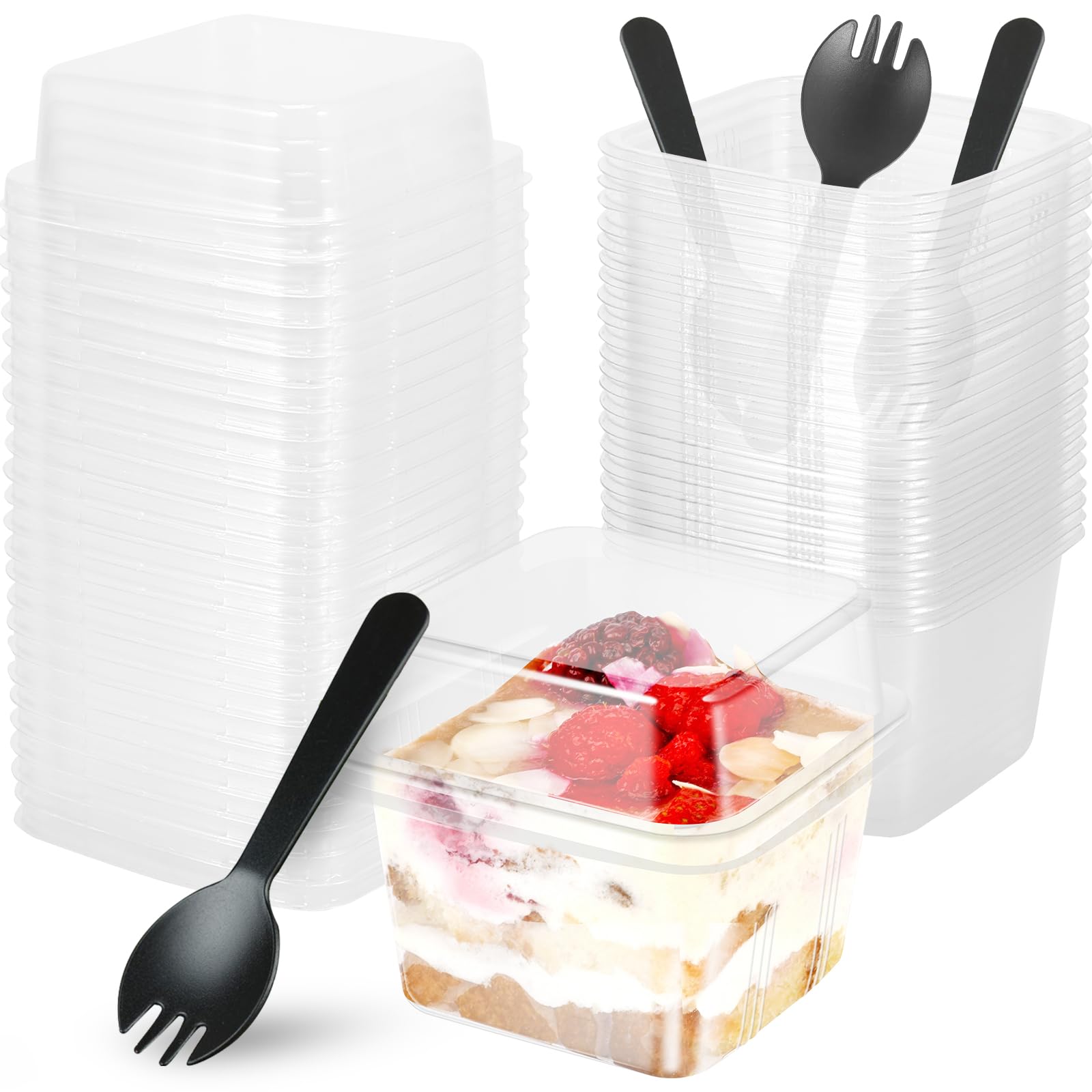 50Pcs 8oz Plastic Dessert Cups with Lids and Forks Cupcake Container ...
