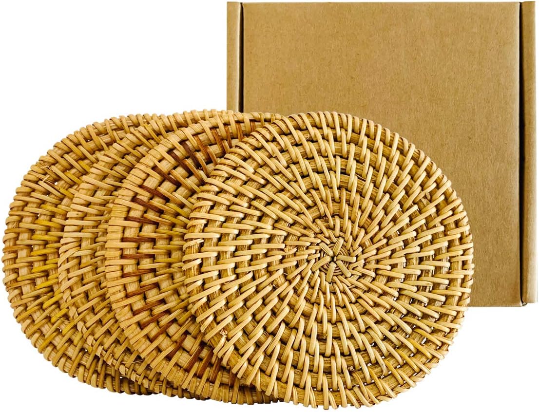 Amazon.com: Rattan Coasters for Drinks Wooden Table, Farmhouse Coasters ...