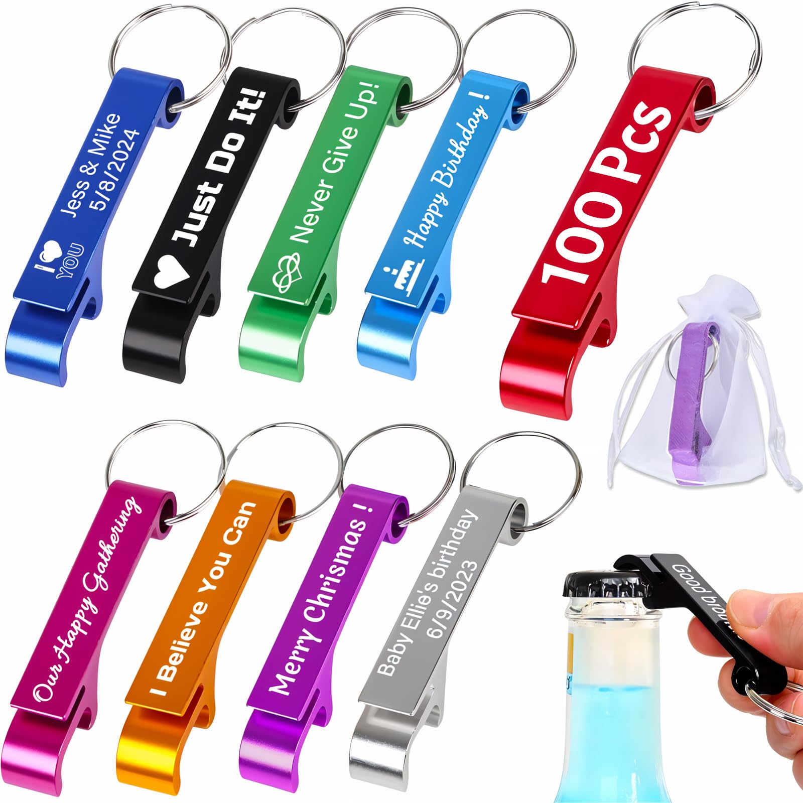 Amazon.com: Lamdiy 100Pcs Personalized Bottle Opener Keychain Bulk ...