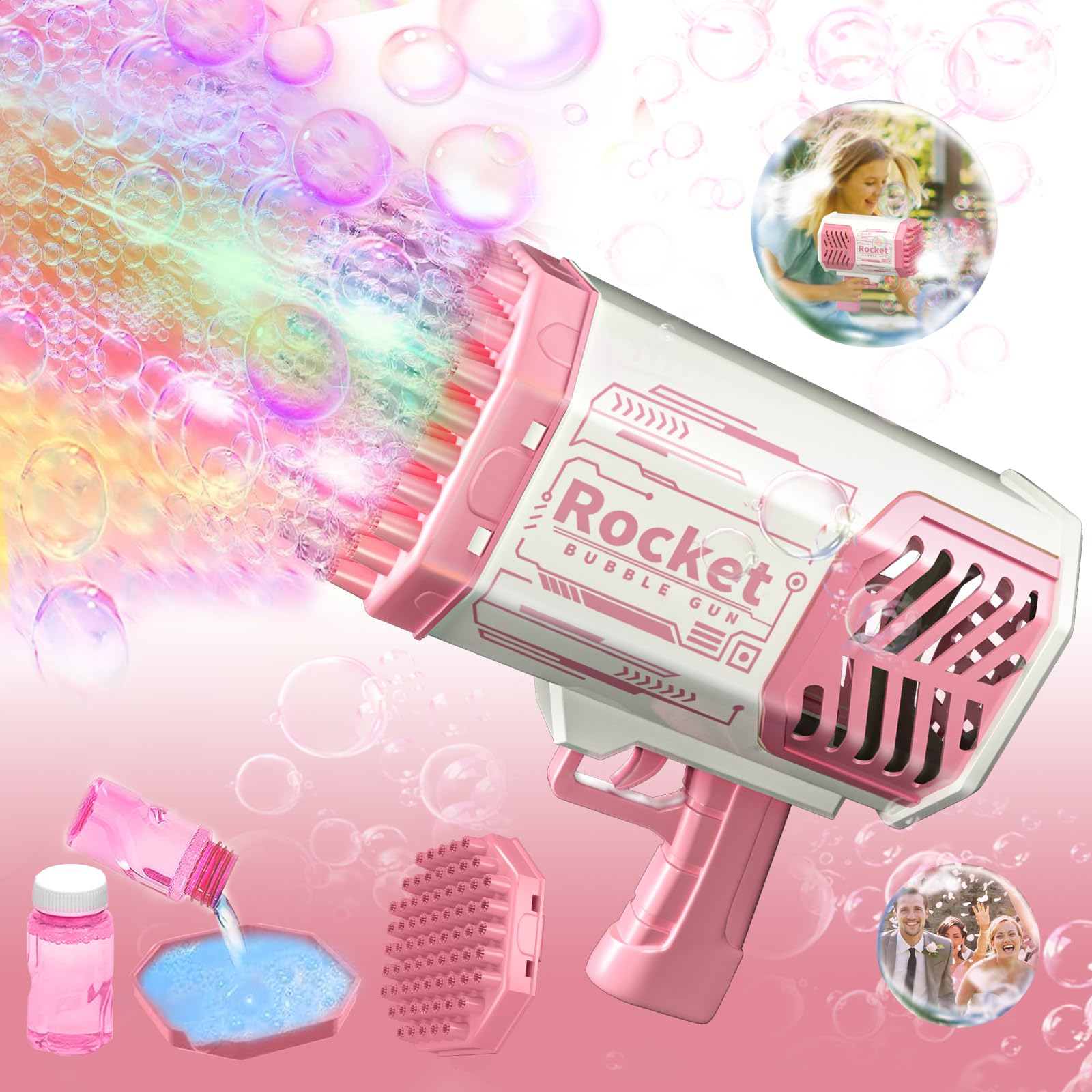 SDQQQBIU 69 Holes Bazooka Bubble Gun Machine, Bubble Machine Gun with ...