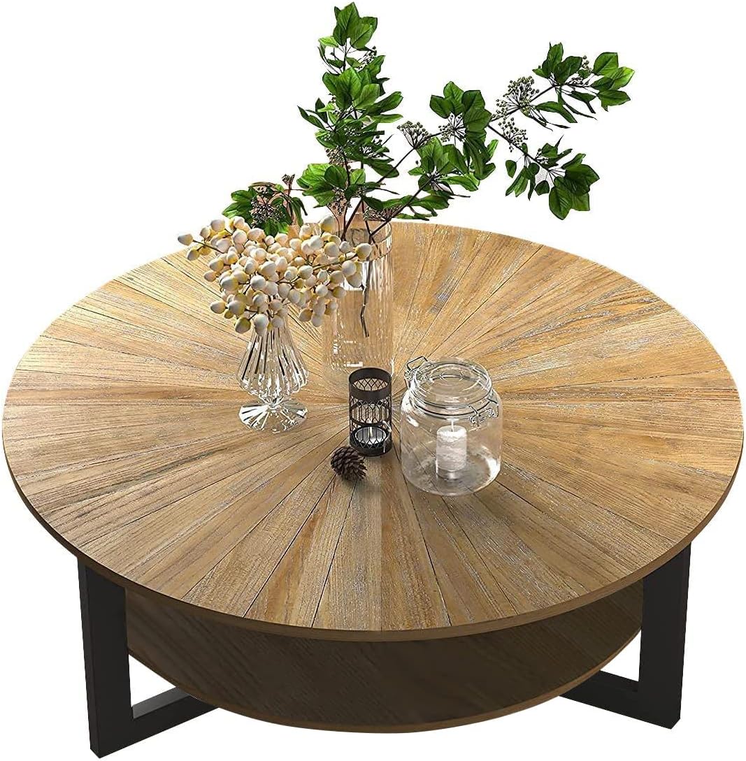 Amazon.com: LEEMTORIG Round Coffee Table Living Room, Circle Round ...