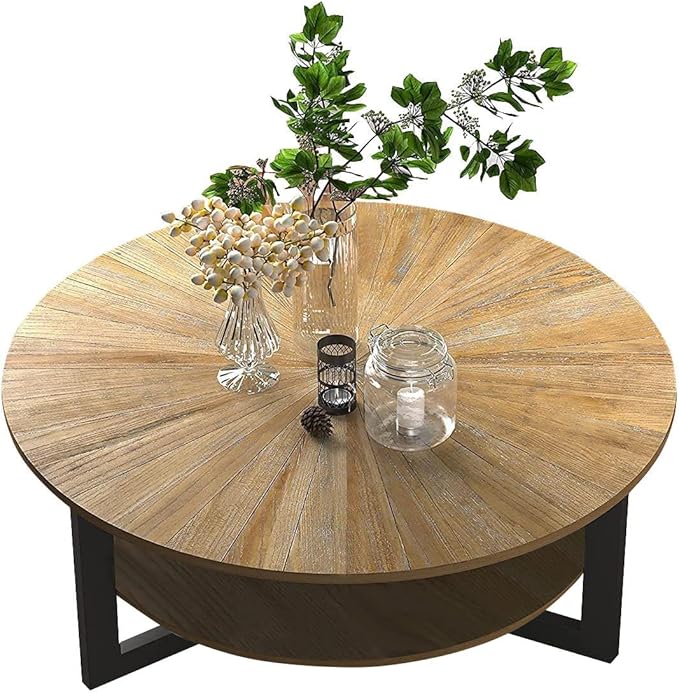 Amazon.com: LEEMTORIG Round Coffee Table Living Room, Circle Round ...