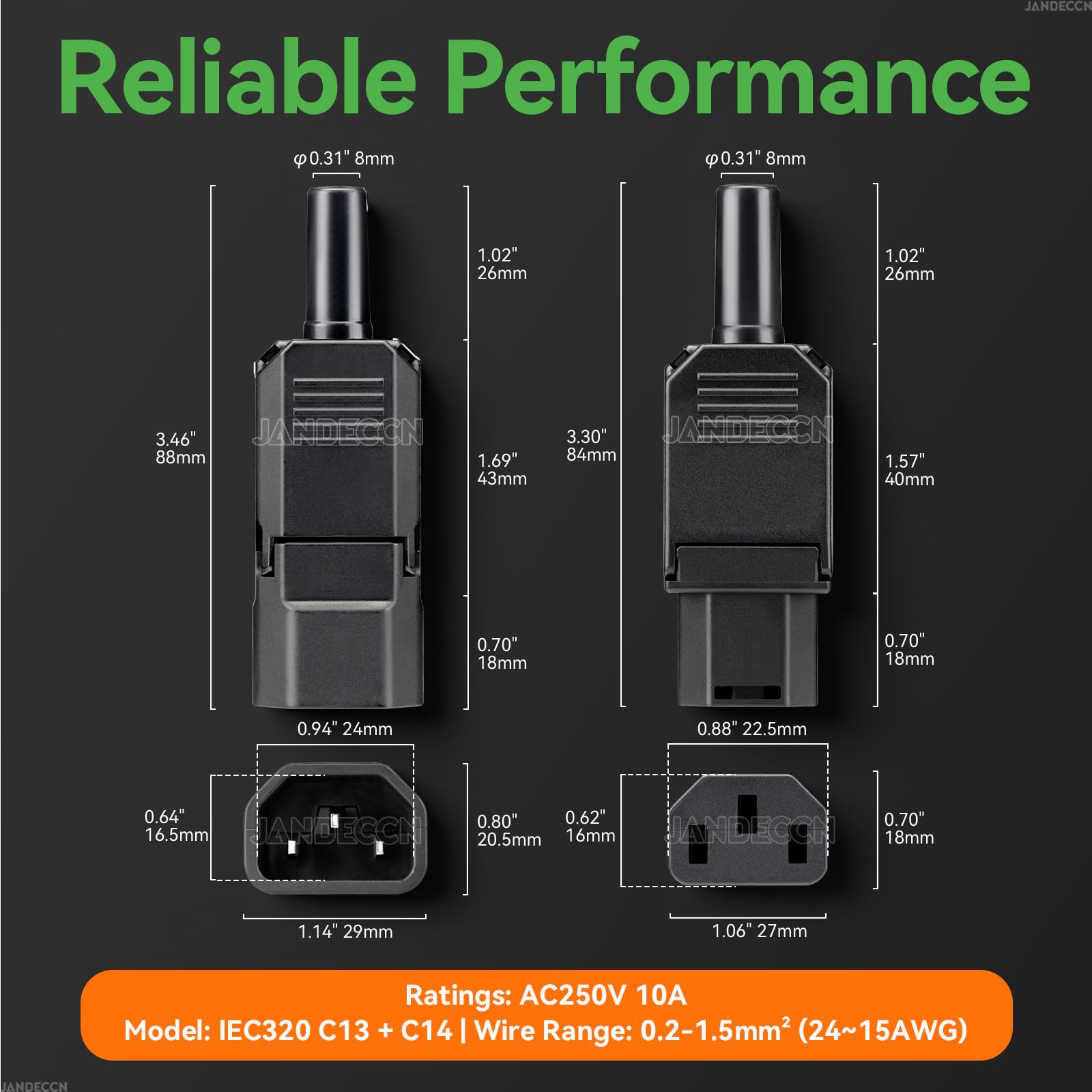 Snapklik.com : 3 Pin Terminal Quick Connectors, 10A 250V IEC320 C13 ...