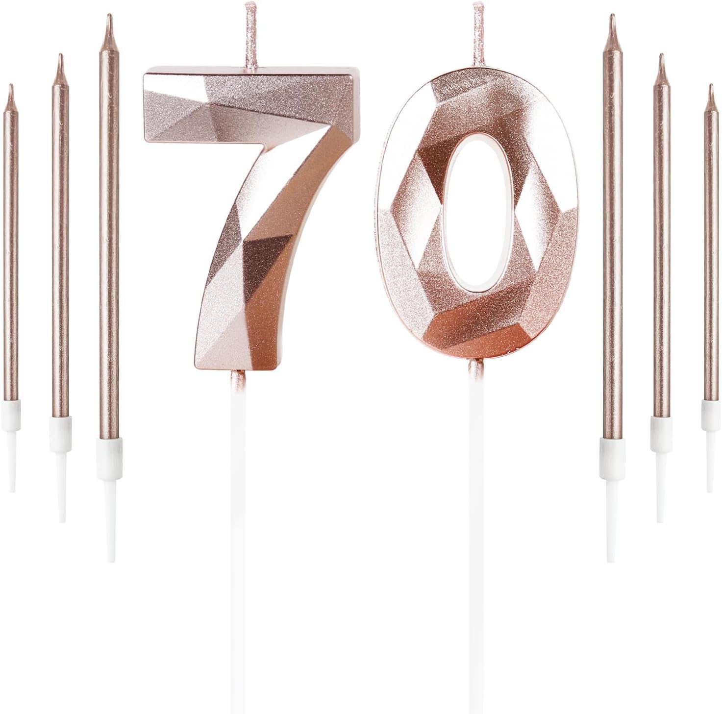 Amazon.com: Rose Gold Birthday Candles Number 70 Candle with 6pcs Long Birthday Candles ...