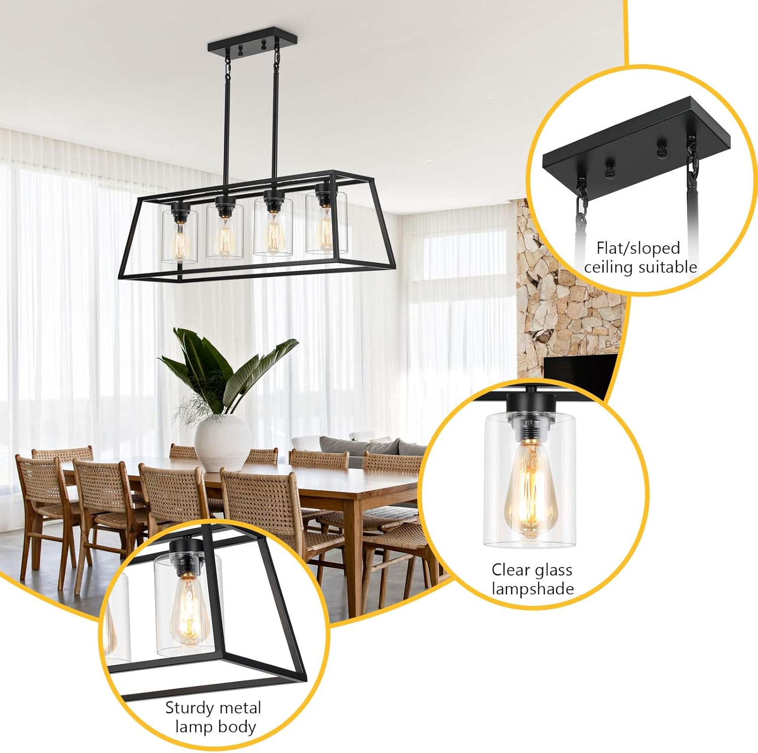 Senyshilon Lámparas de comedor sobre mesa, iluminación de isla de ...