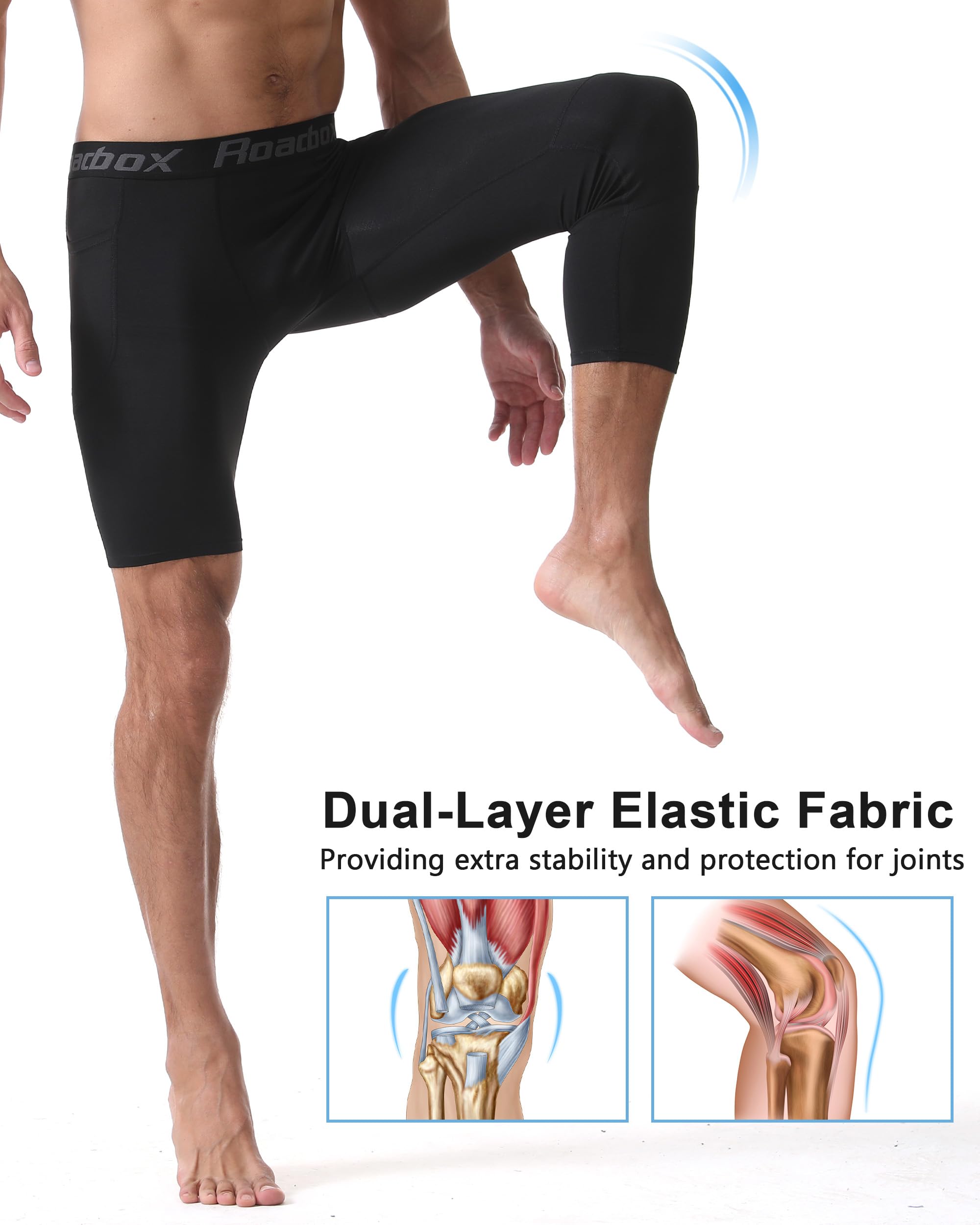 Snapklik.com : Roadbox Mens One Leg Compression Pants, 3/4 Single Leg ...